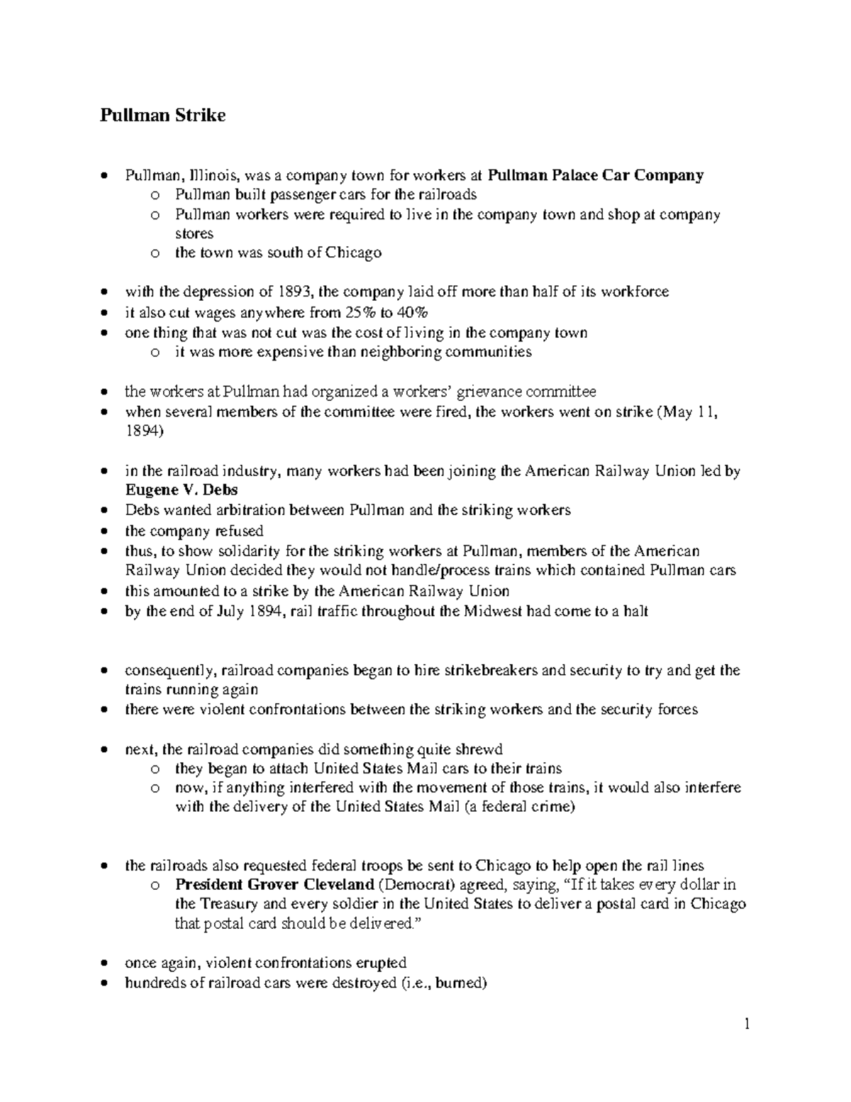 HIS 132 Pullman Strike: Overview and Key Events (1894) Notes - Studocu
