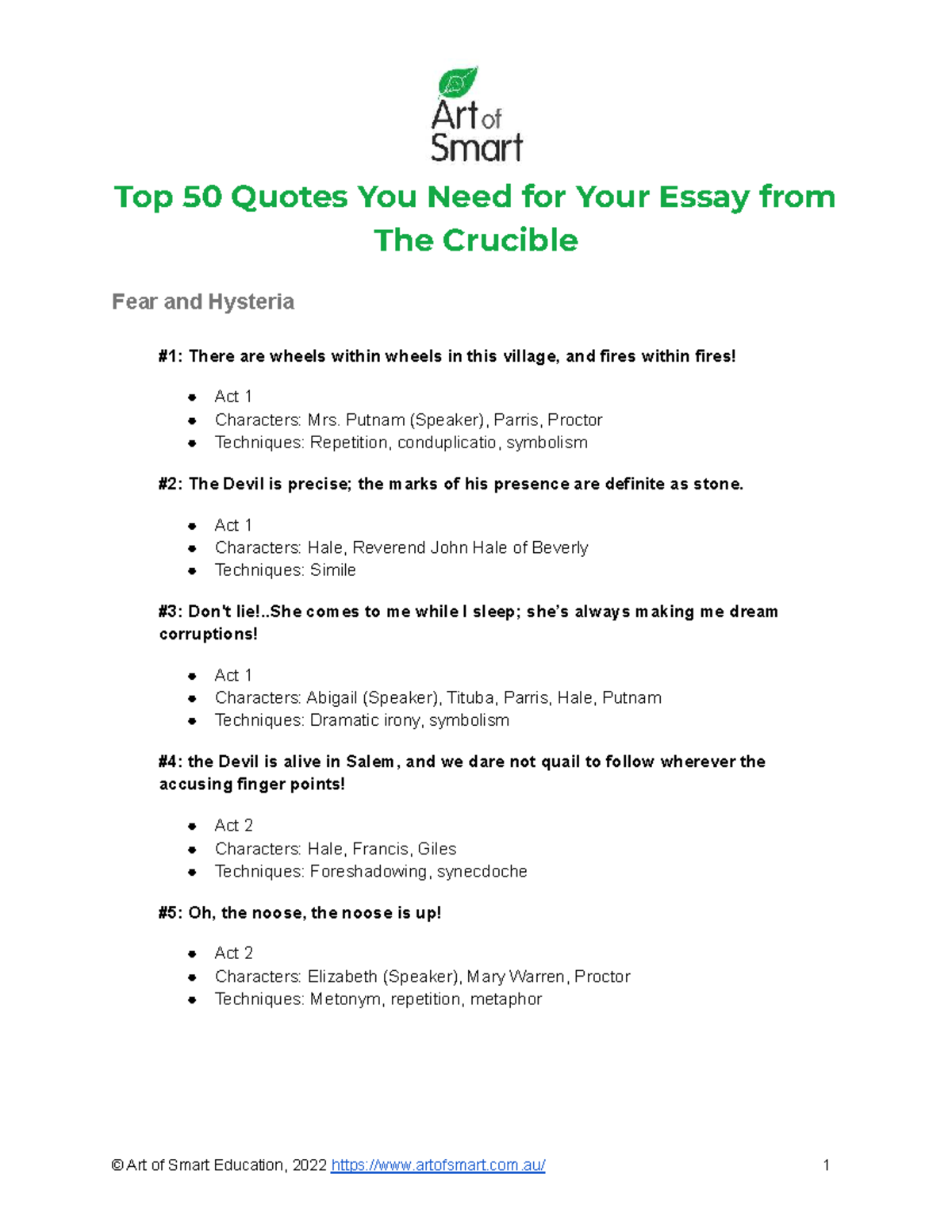Top 50 Quotes for Your Essay on The Crucible (ENG101) - Studocu