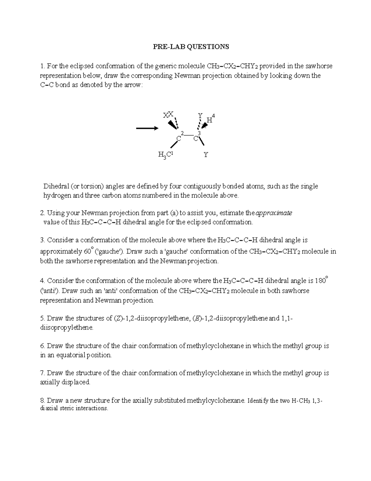 CHM136 Computation Pre-Lab Qn's - X Y PRE-LAB QUESTIONS For the eclipsed conformation of the ...