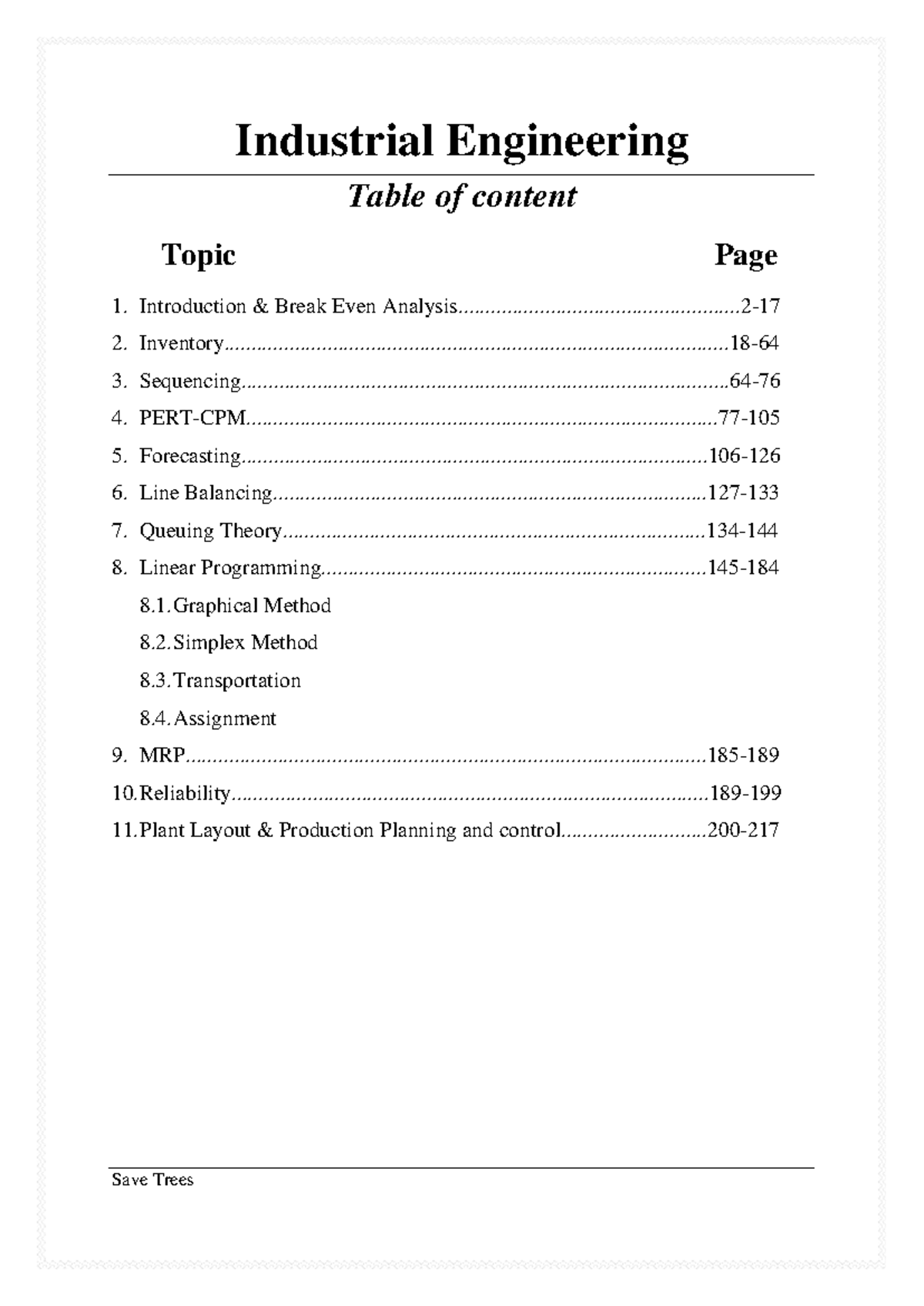 Industrial Engineering Course Notes: Key Topics Overview - Studocu