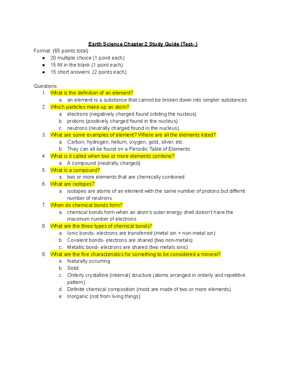 Earth Science (ESC 101) Chapter 2 Study Guide Answers - Studocu