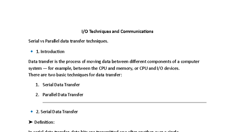 COA Module 5: Techniques in Serial vs Parallel Data Transfer - Studocu