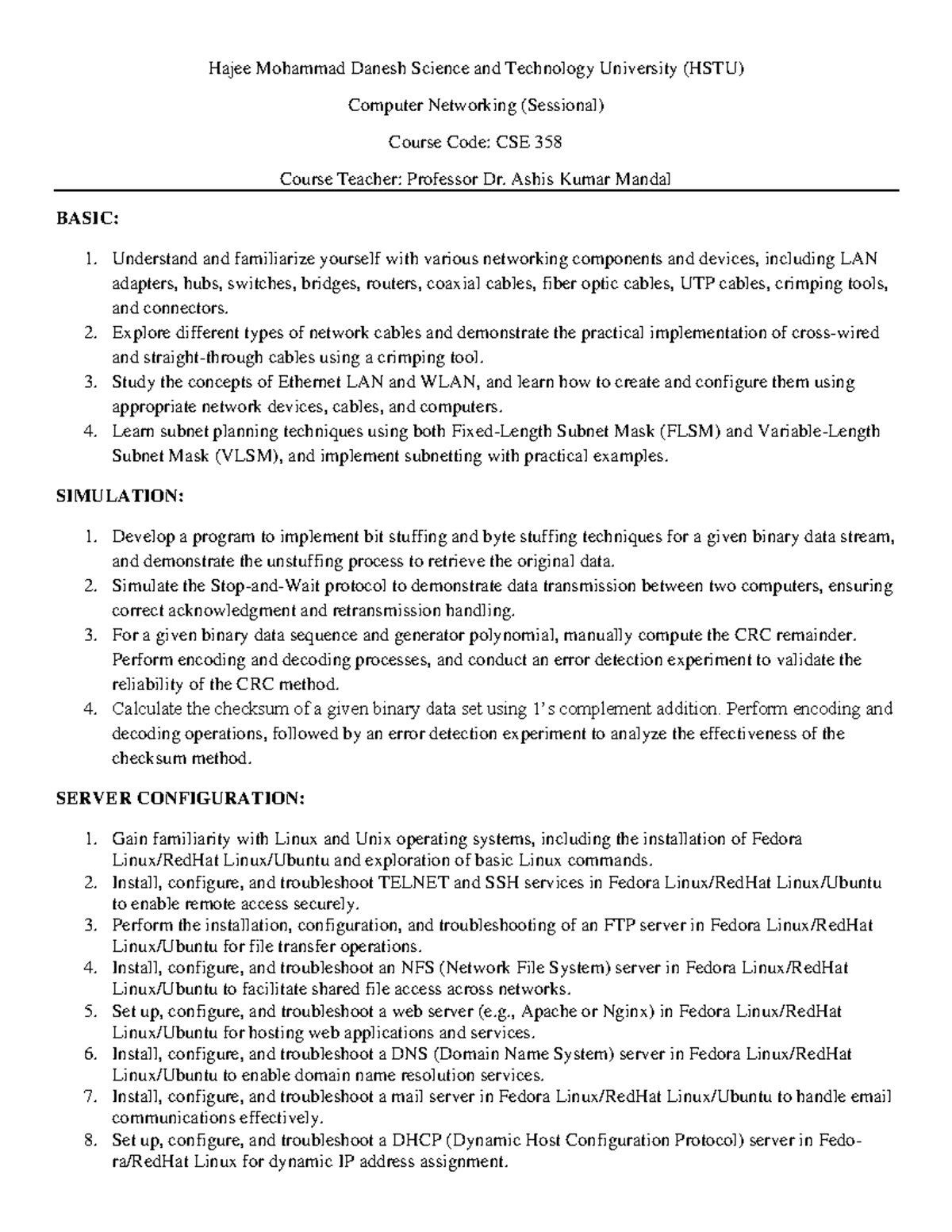 Networking Sessional Notes - CSE 358 at HSTU - Studocu