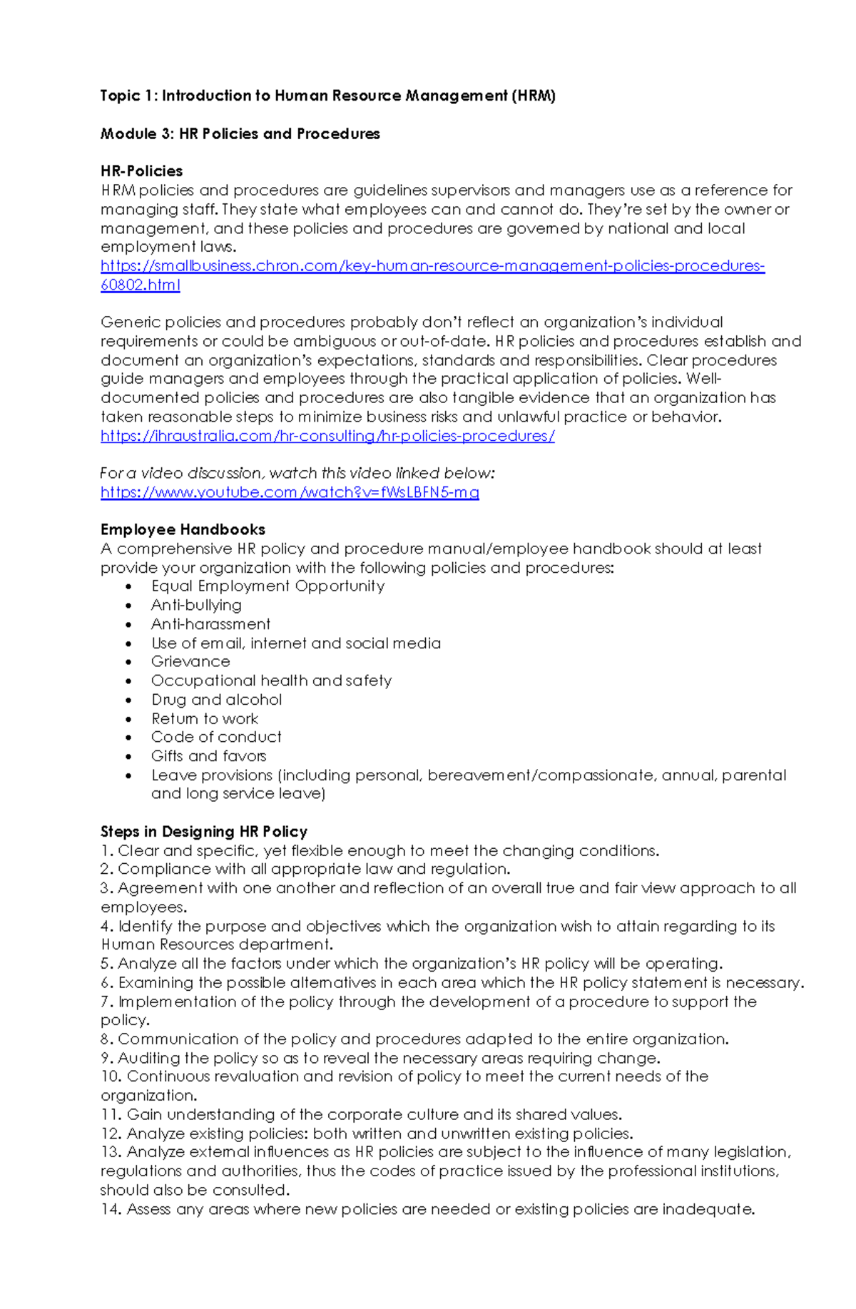 HRM 202: HR Policies and Procedures Overview and Best Practices - Studocu