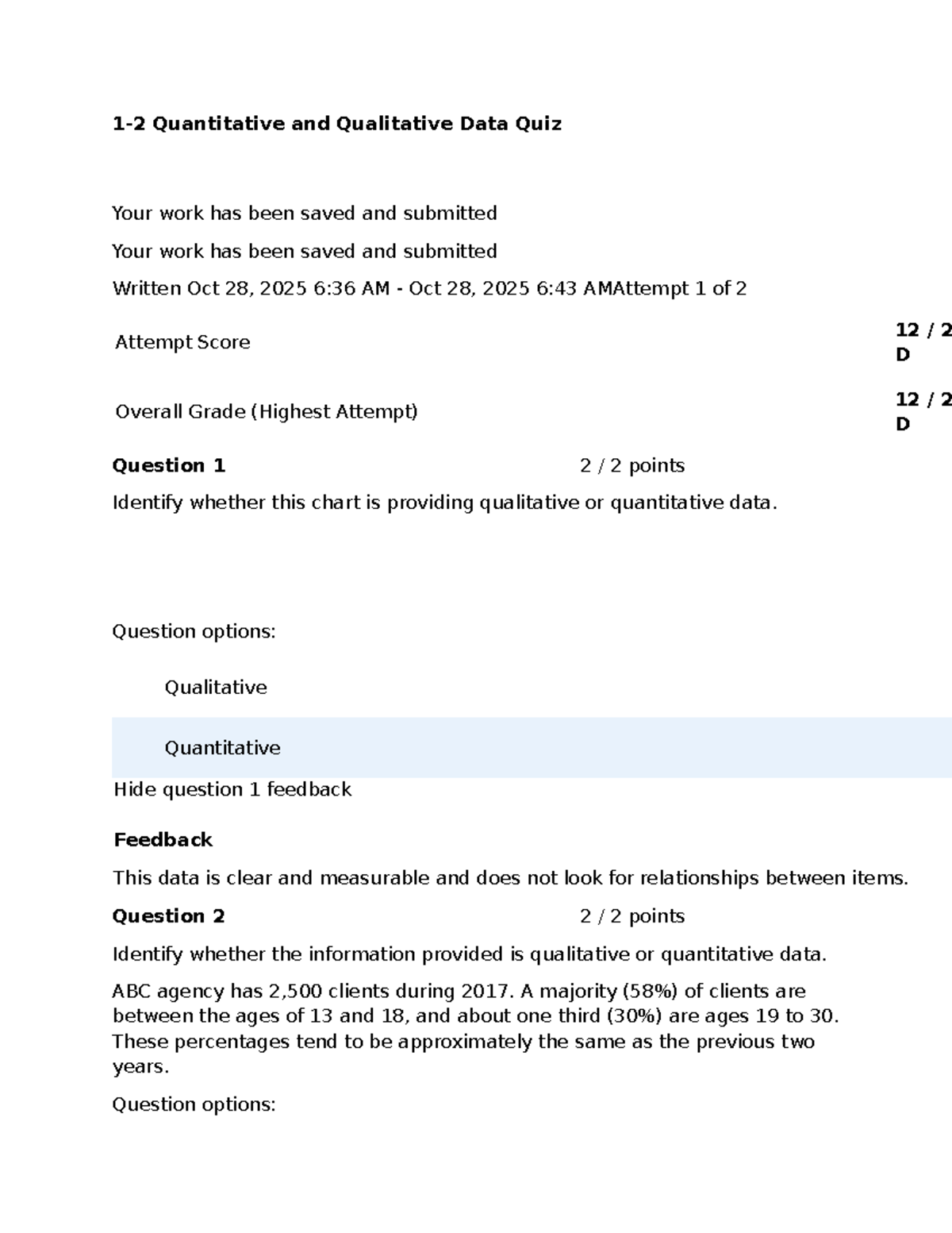 Quantitative and Qualitative Data Quiz (Course Code: QD101) - Studocu