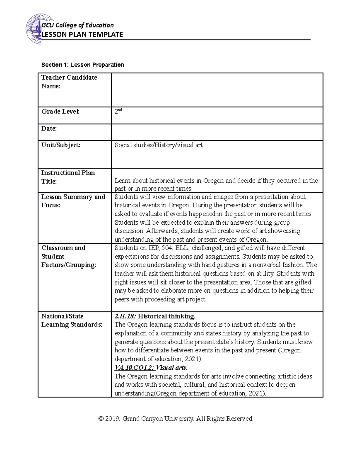 World history lesson plan week 4. - LESSON PLAN TEMPLATE Section 1 ...