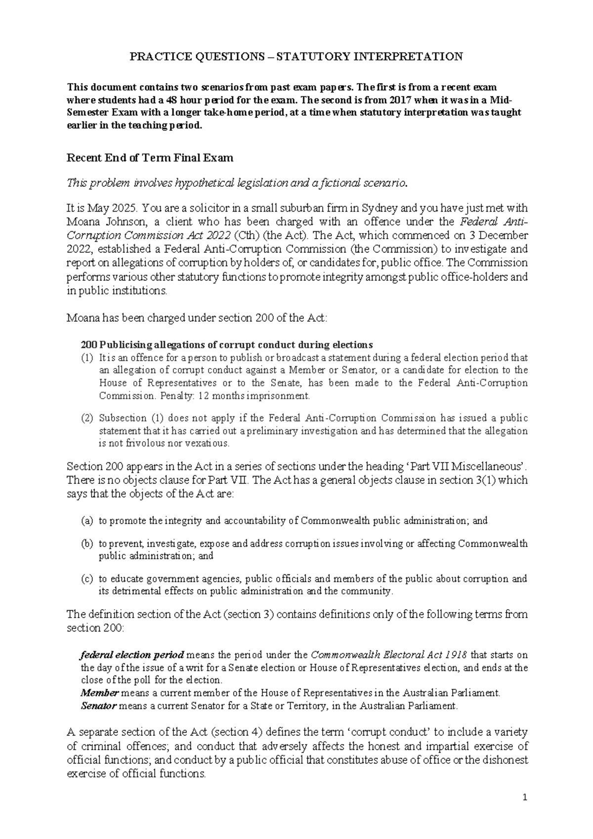 Statutory Interpretation Practice Questions - PPL T2 2023 Exam Prep ...