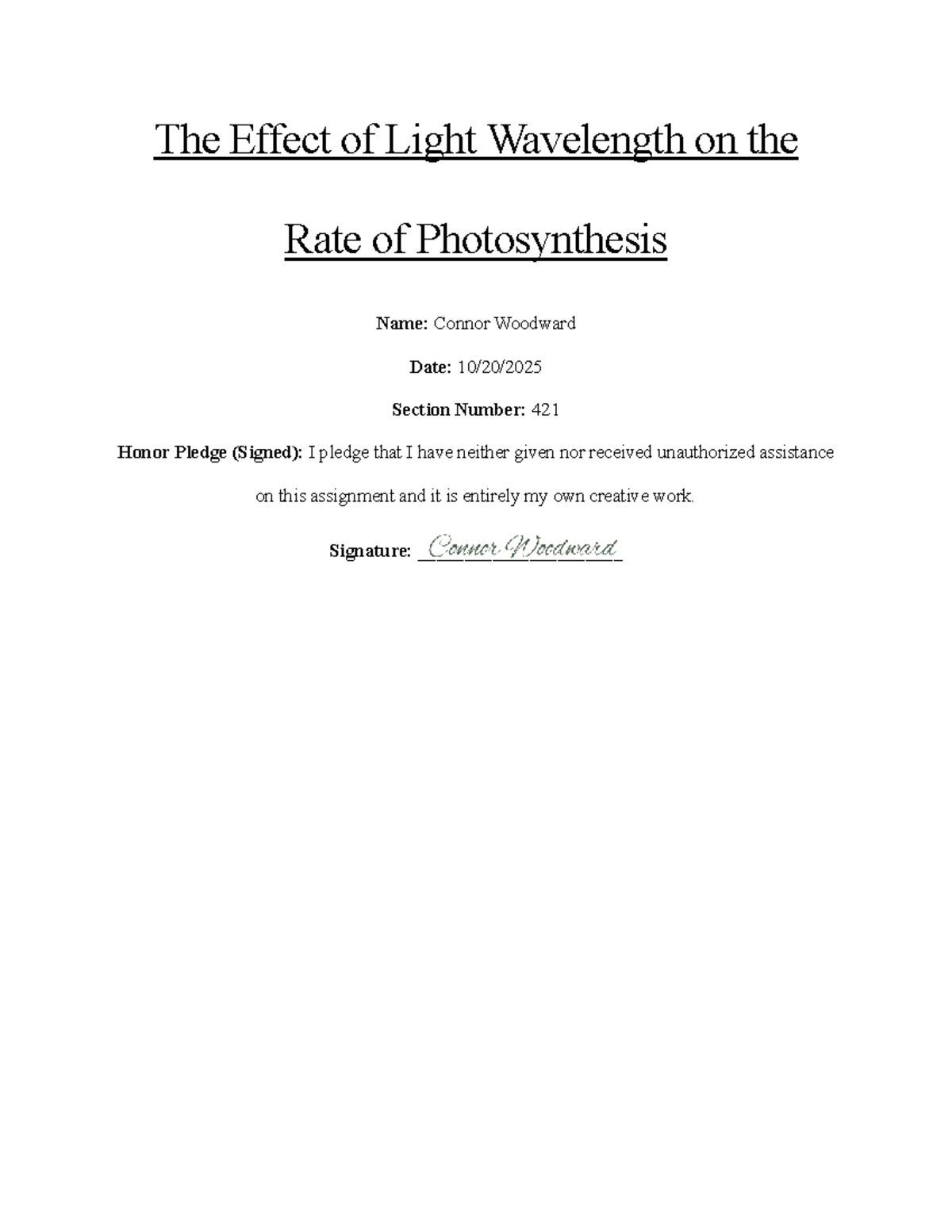 Photosynthesis Lab Report: The Impact of Light Wavelength on Rate (BIO ...
