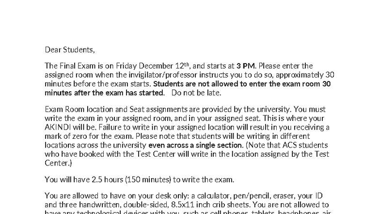 Final Exam Announcement for Course AKINDI - Important Details - Studocu