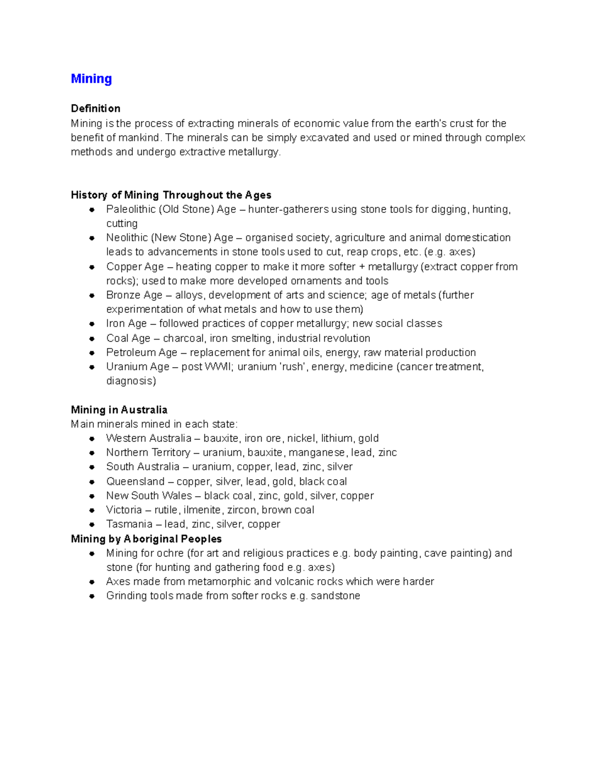 Week 1 - Intro to the minerals industry - Mining Definition Mining is ...