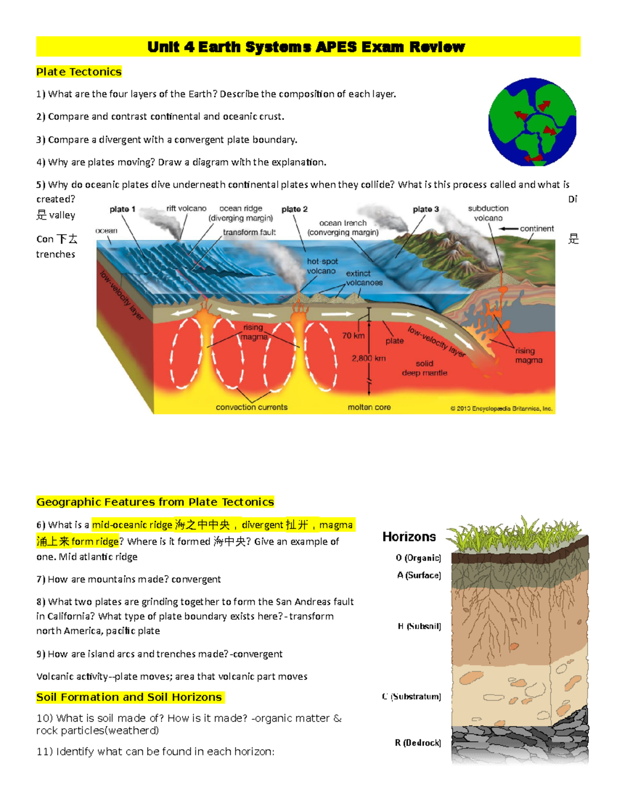 Unit 4 APES Earth Systems Exam Review: Plate Tectonics & Soil Dynamics ...