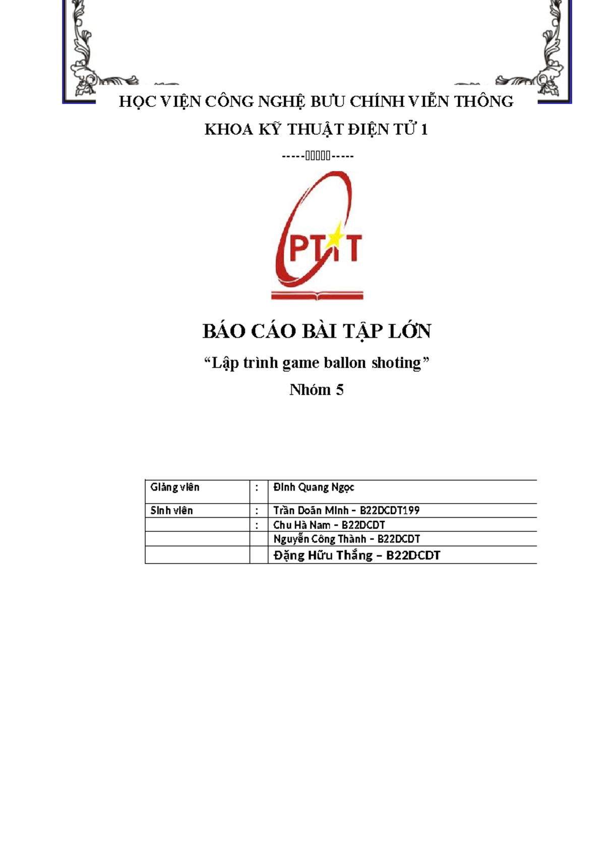 BTL-KTMT - Game Development Report: "Balloon Shooting" Project - Studocu