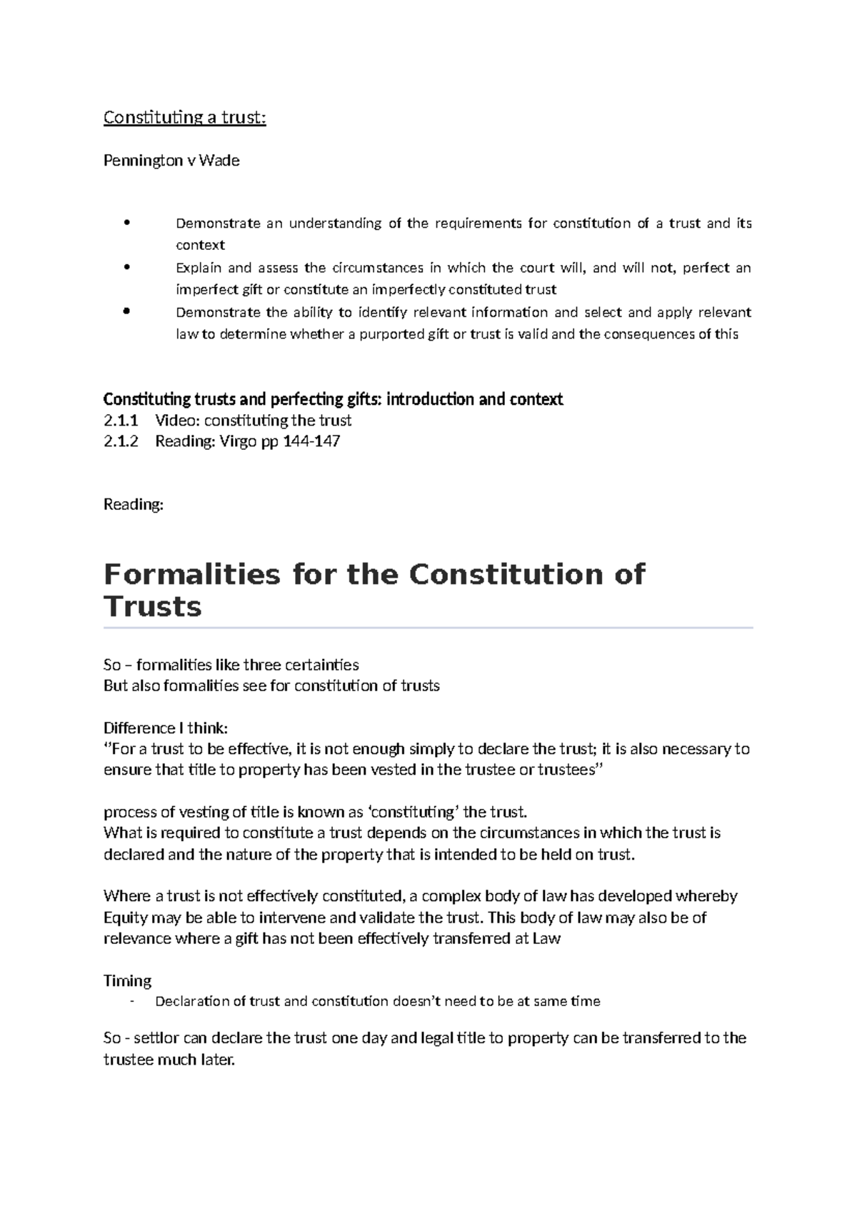 Constituting a Trust: Analysis of Pennington v Wade and Related Cases ...