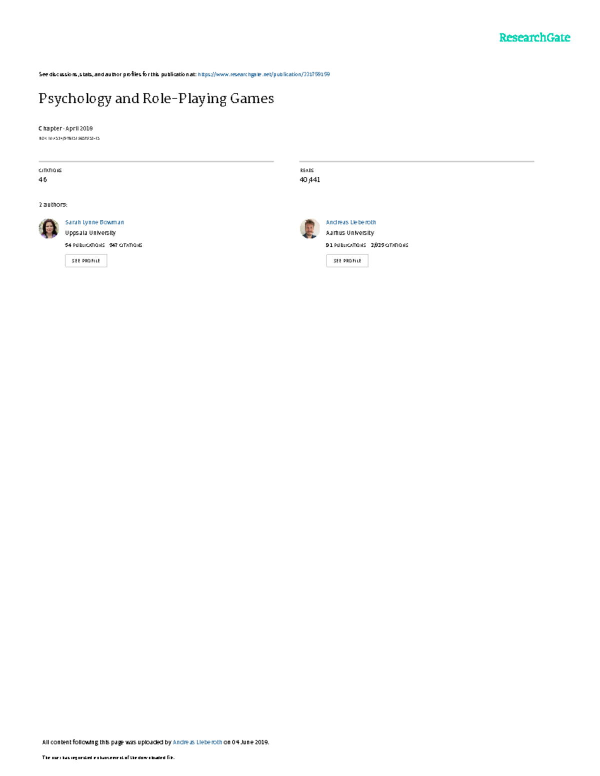 Psychology and Role Playing Games: Insights and Perspectives (PSY 101 ...