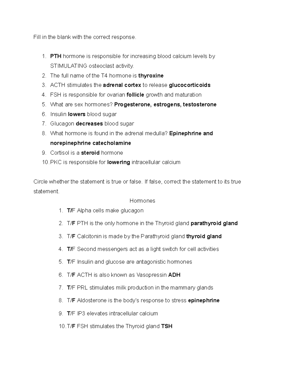 Endocrine system worksheet - Fill in the blank with the correct ...