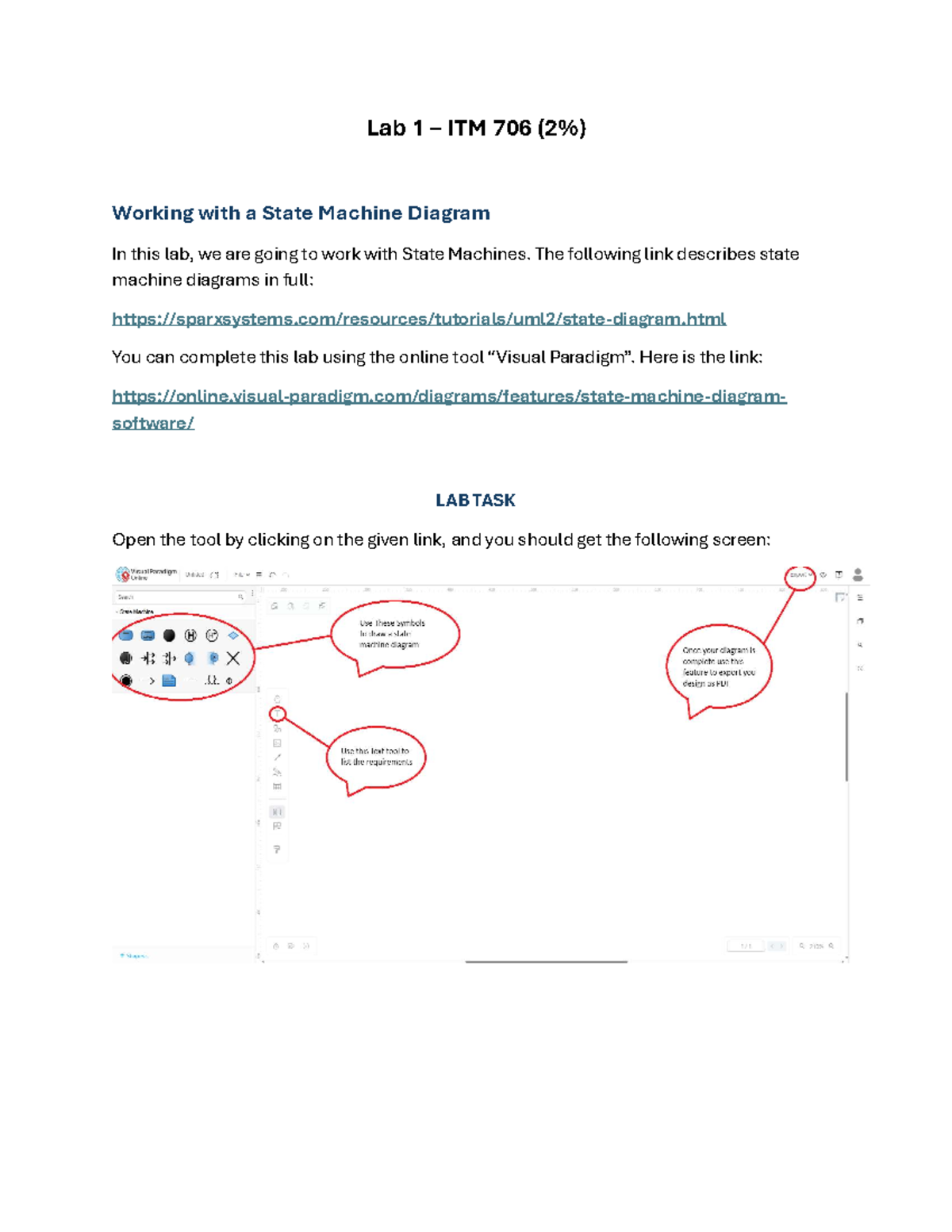 Lab 1 ITM 706: Working with State Machine Diagrams - Studocu