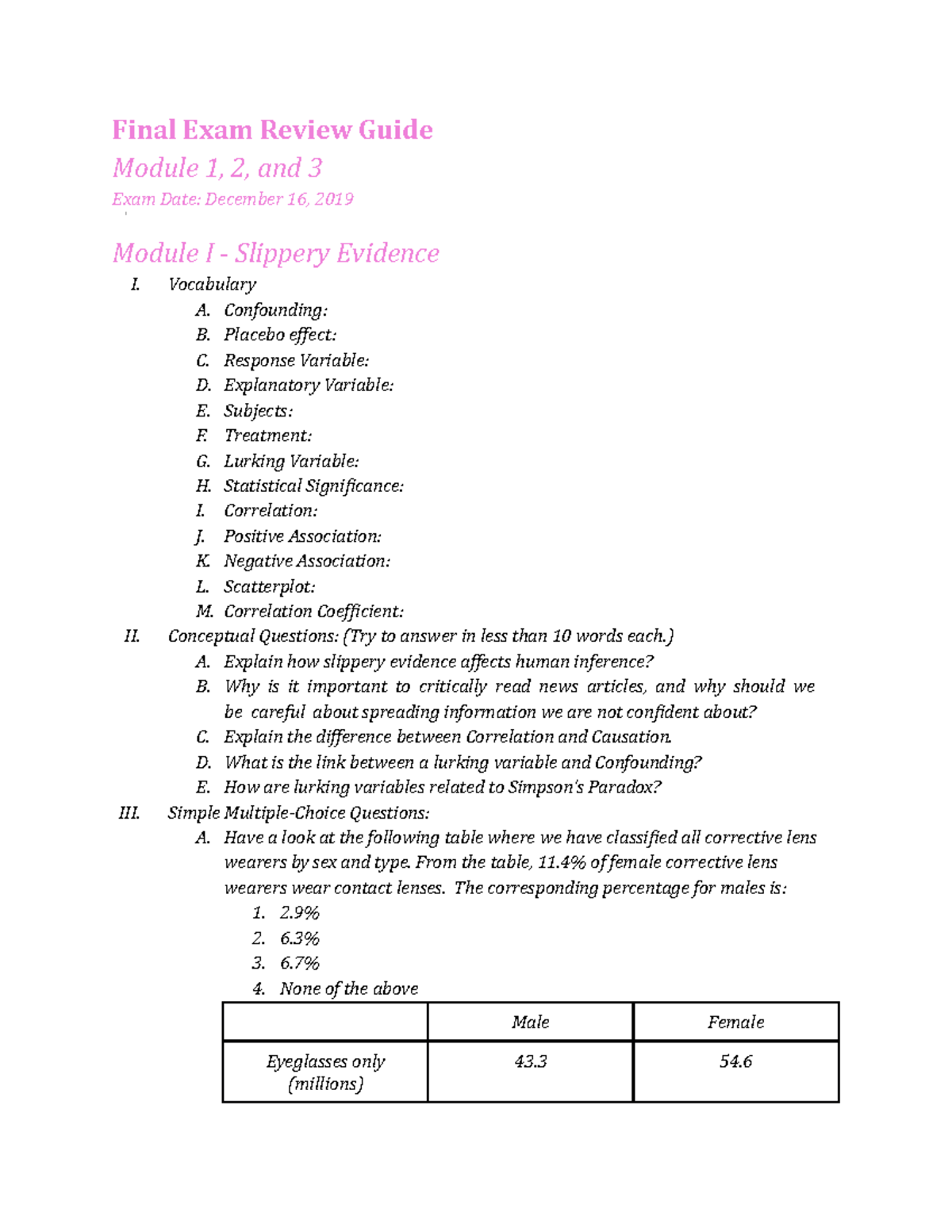 Final Exam Review Guide - Final Exam Review GuideModule 1, 2, and 3 ...