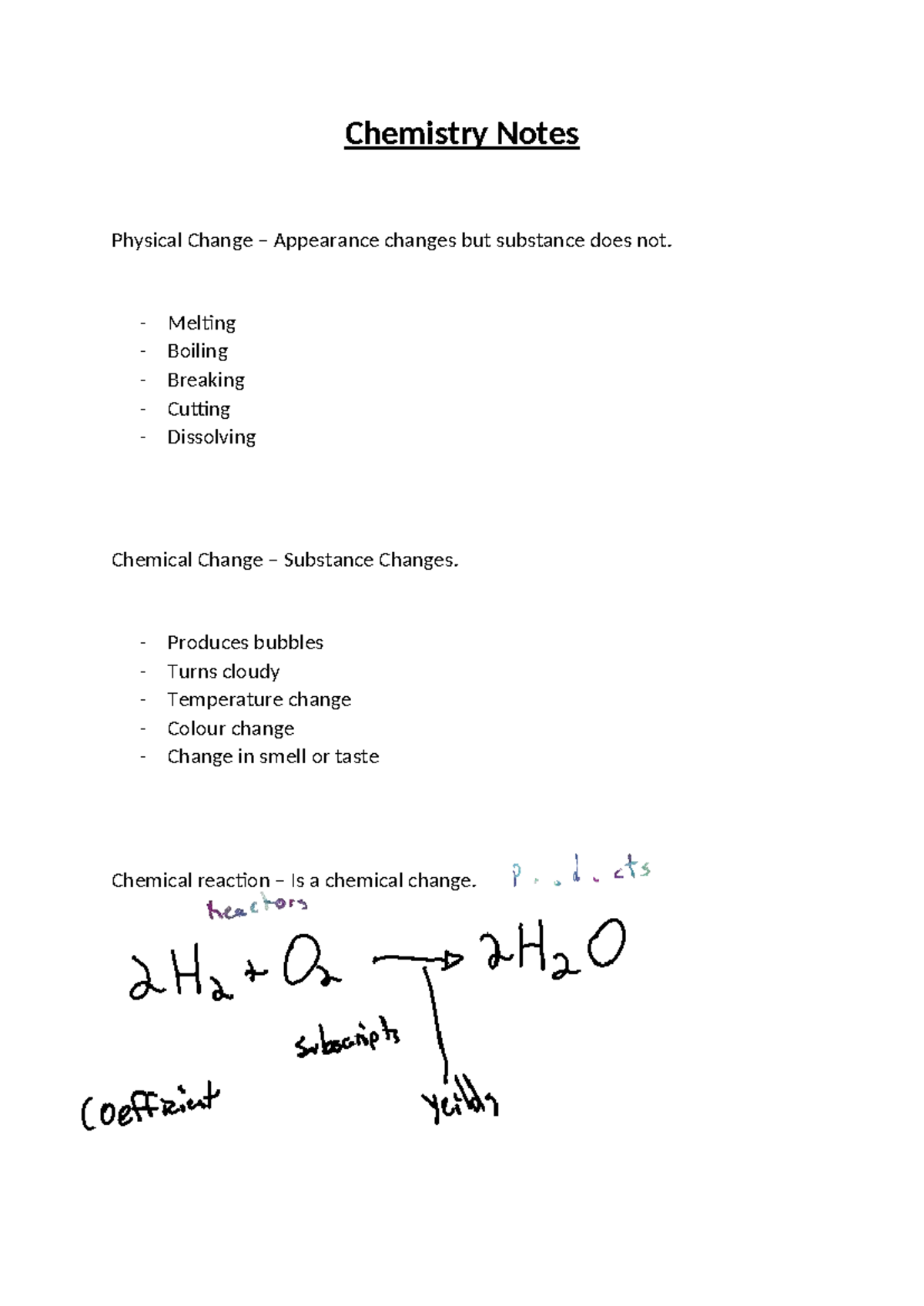 Notes for Science - Chemistry - CZB190 - Chemistry Notes Physical ...
