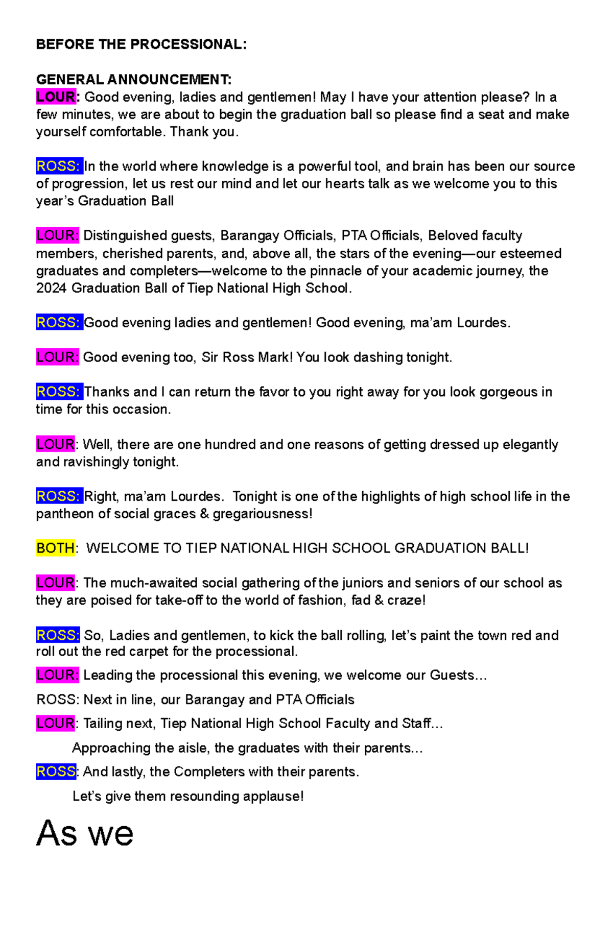 TIEP 2024 Graduation Ball Script: A Night of Celebration and Elegance - Studocu