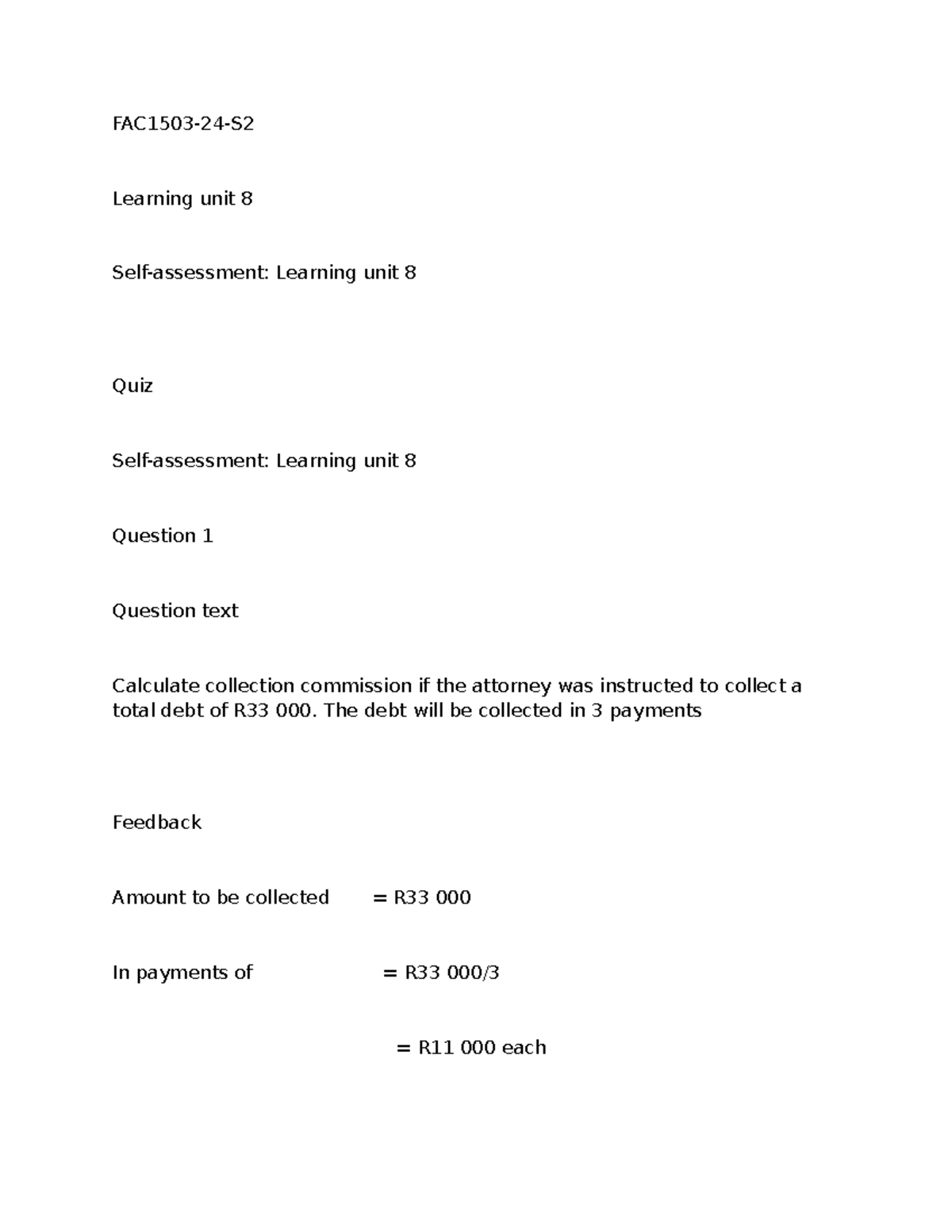 FAC1503 Financial Accounting Principles: Learning Unit 8 Quiz Review ...