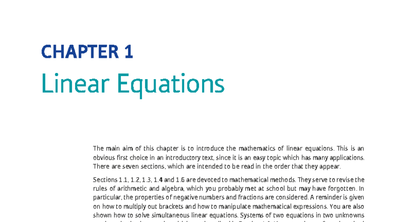 Mathematics for Economics and Business - CH1: Linear Equations - Studocu