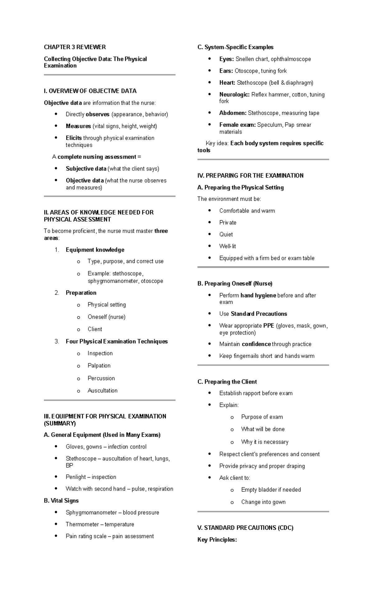 CHAPTER 3 REVIEWER: Objective Data in Physical Examination - Studocu