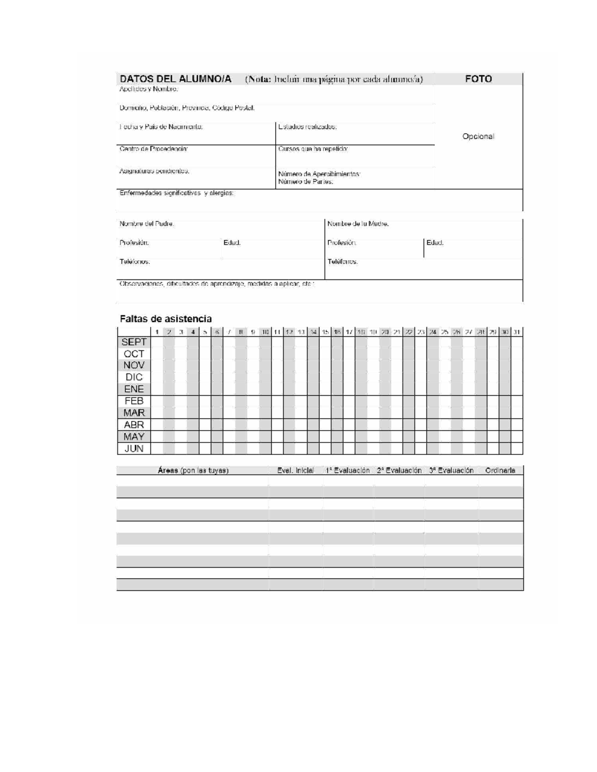 Registro Ficha del Alumno Editable - DATOS DEL Estudiante - Studocu