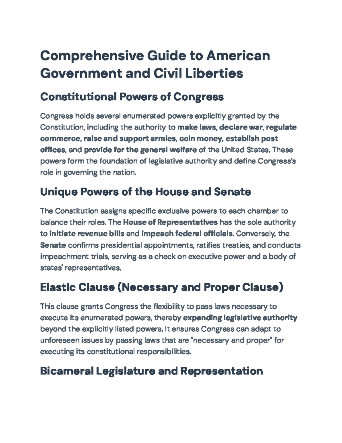 Comprehensive Overview of U.S. Government & Civil Liberties (COURSE ...