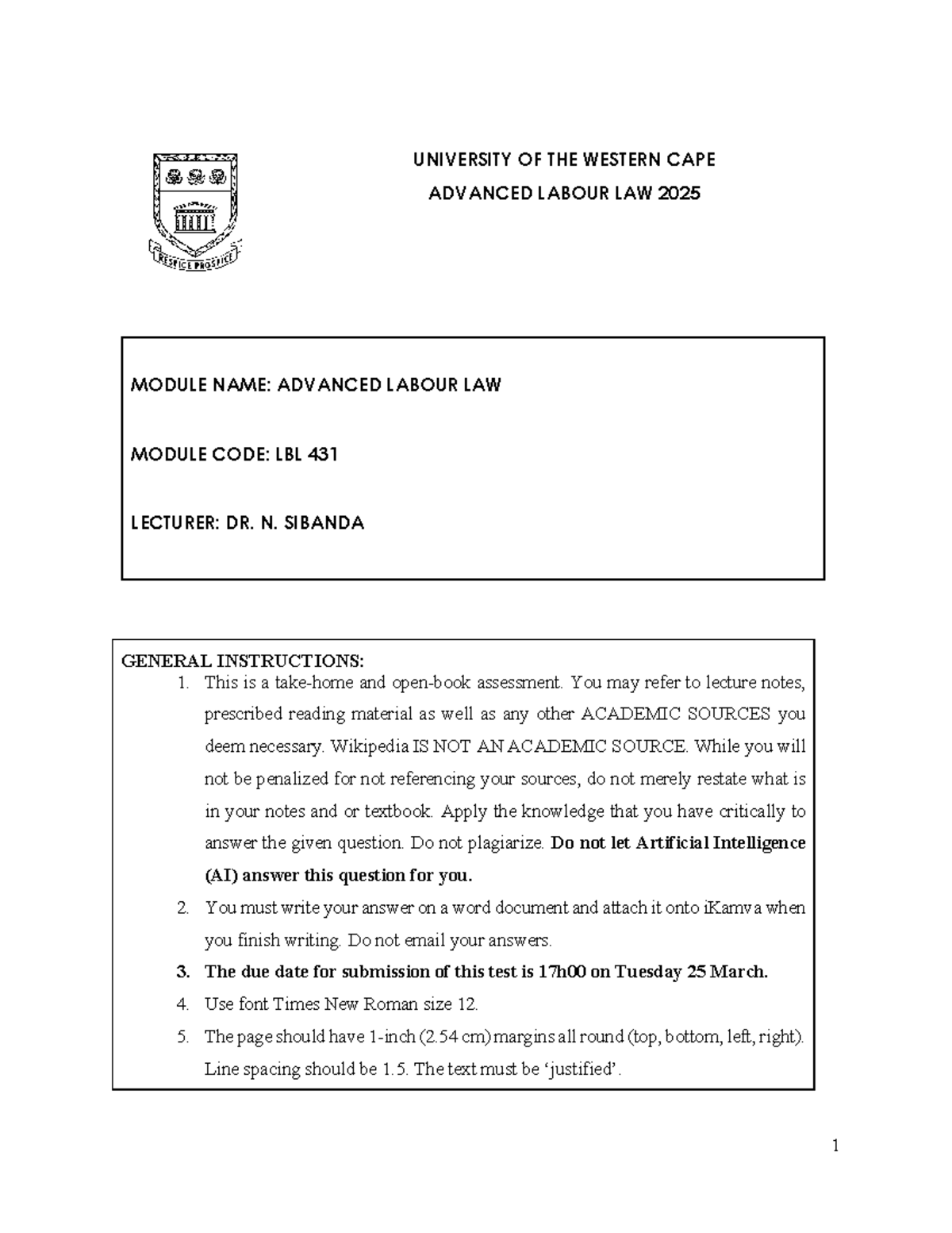 Advanced labour law LBL 431 test 1 guidelines and case analysis - Studocu