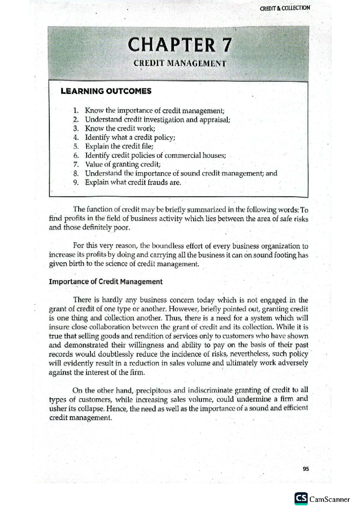 Credit & Collection Chapter 7: Key Learning Outcomes and Insights - Studocu