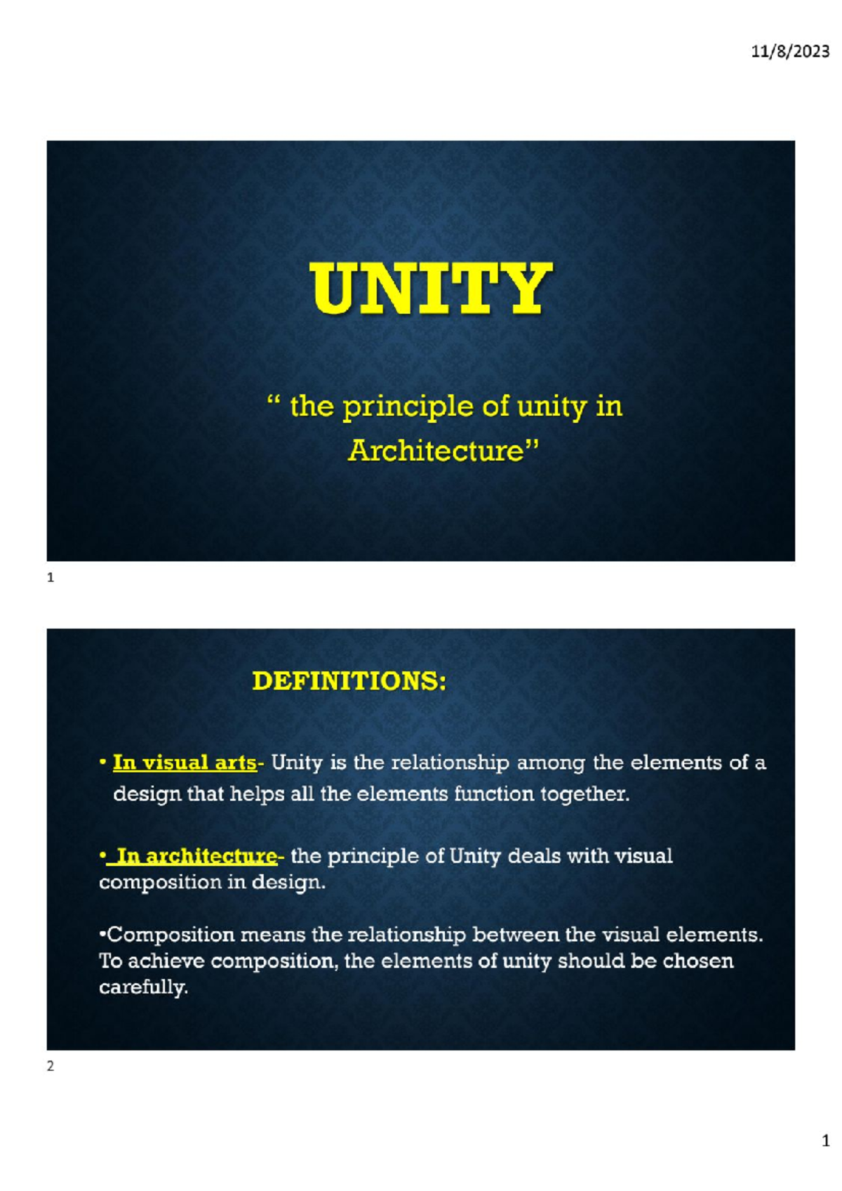 3 - Theory of Architecture - UNITY the principle of unity in 1 ...