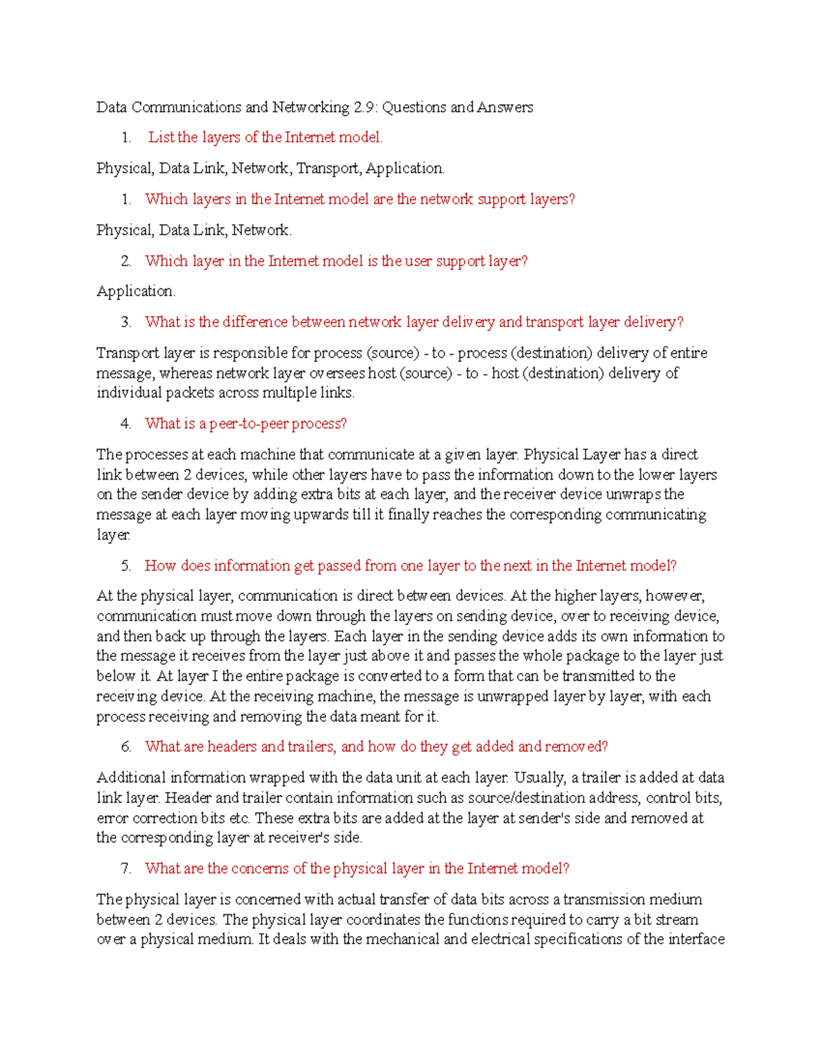 Data Communications and Networking 2 Questions and Answers - Physical ...