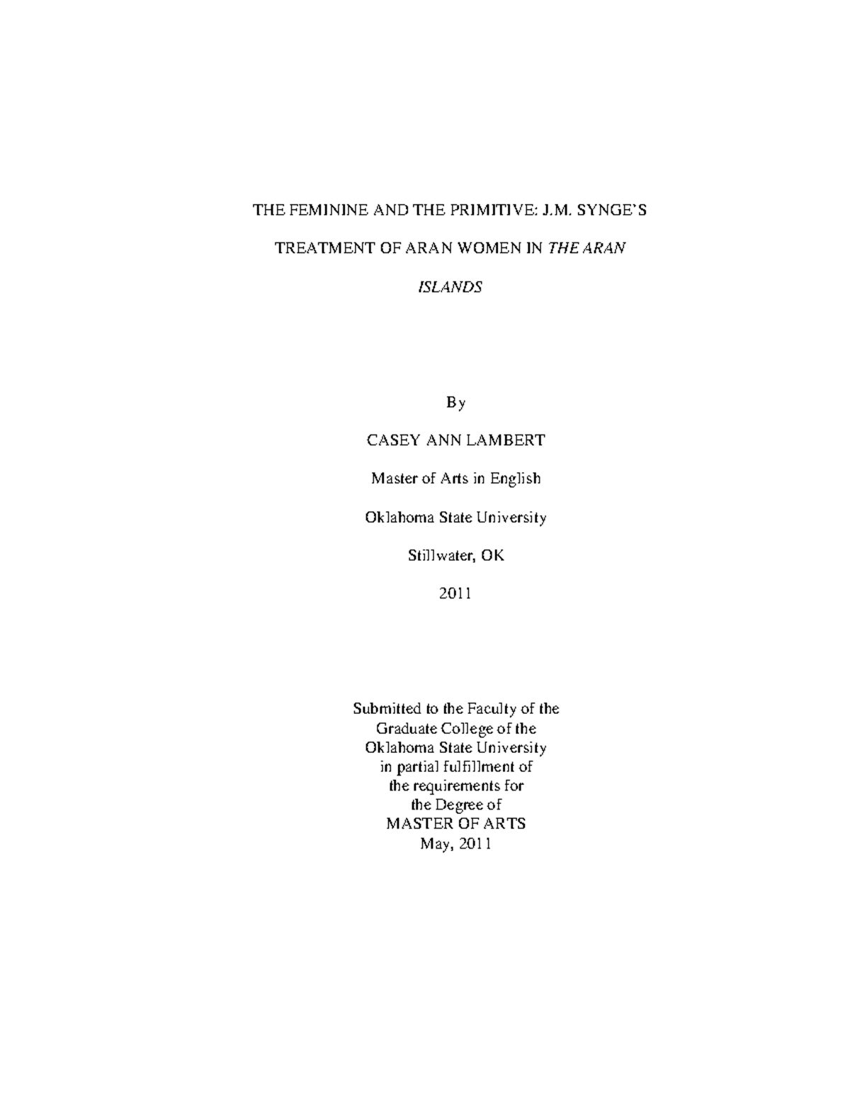 THE FEMININE AND THE PRIMITIVE: J.M. SYNGE'S ARAN WOMEN ANALYSIS (ENG ...