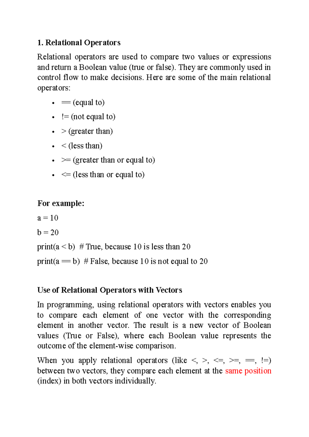 UNIT-IV - IMPORTANT - 1. Relational Operators Relational operators are ...