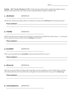 The Great Gatsby Vocabulary - The Great Gatsby Vocabulary Below you ...