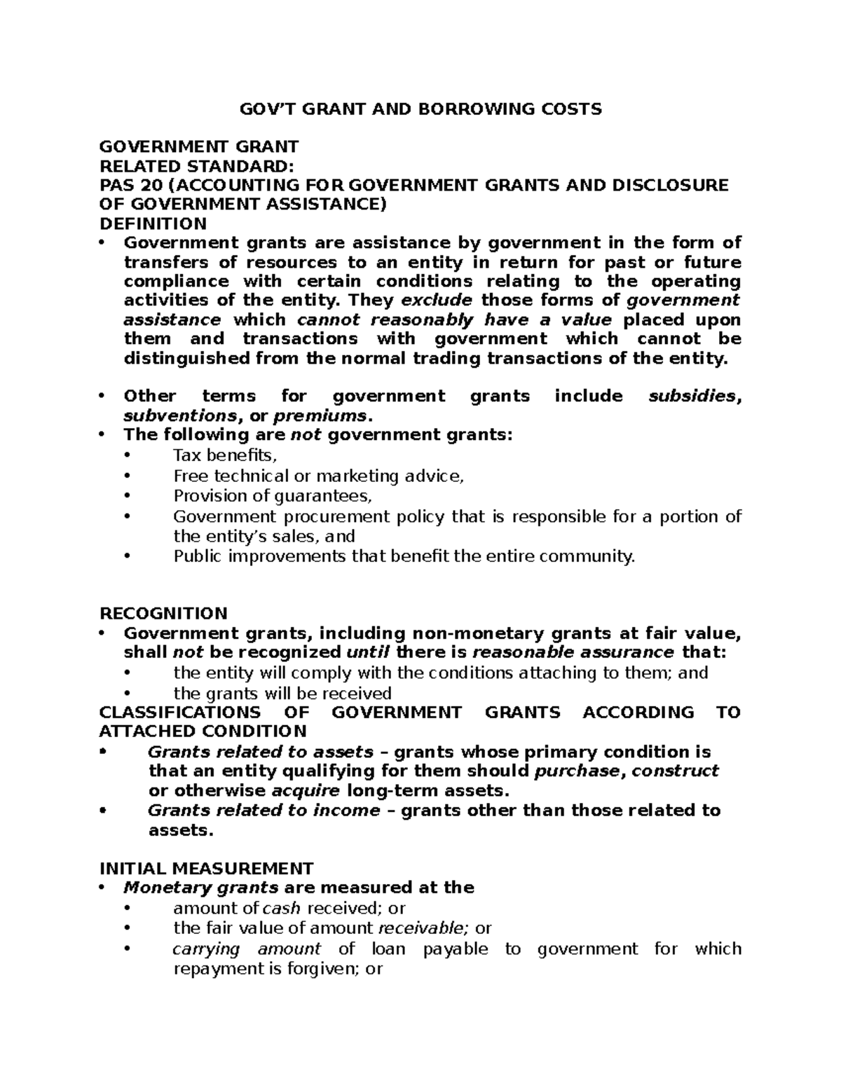 GOV 200: Understanding Government Grants and Borrowing Costs - Studocu