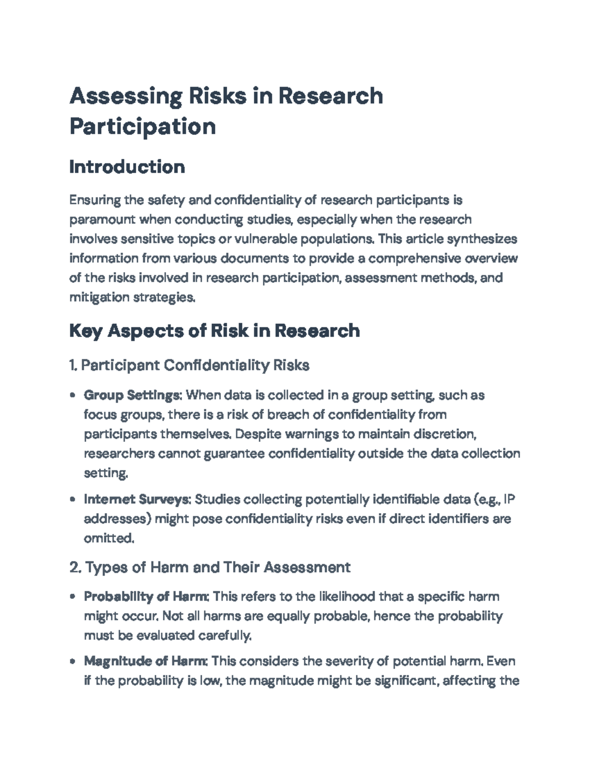 Assessing Risks in Research Participation: Strategies & Mitigation ...