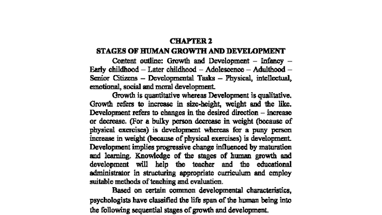 CHAPTER 2: STAGES OF HUMAN GROWTH & DEVELOPMENT (HGD 101) - Studocu
