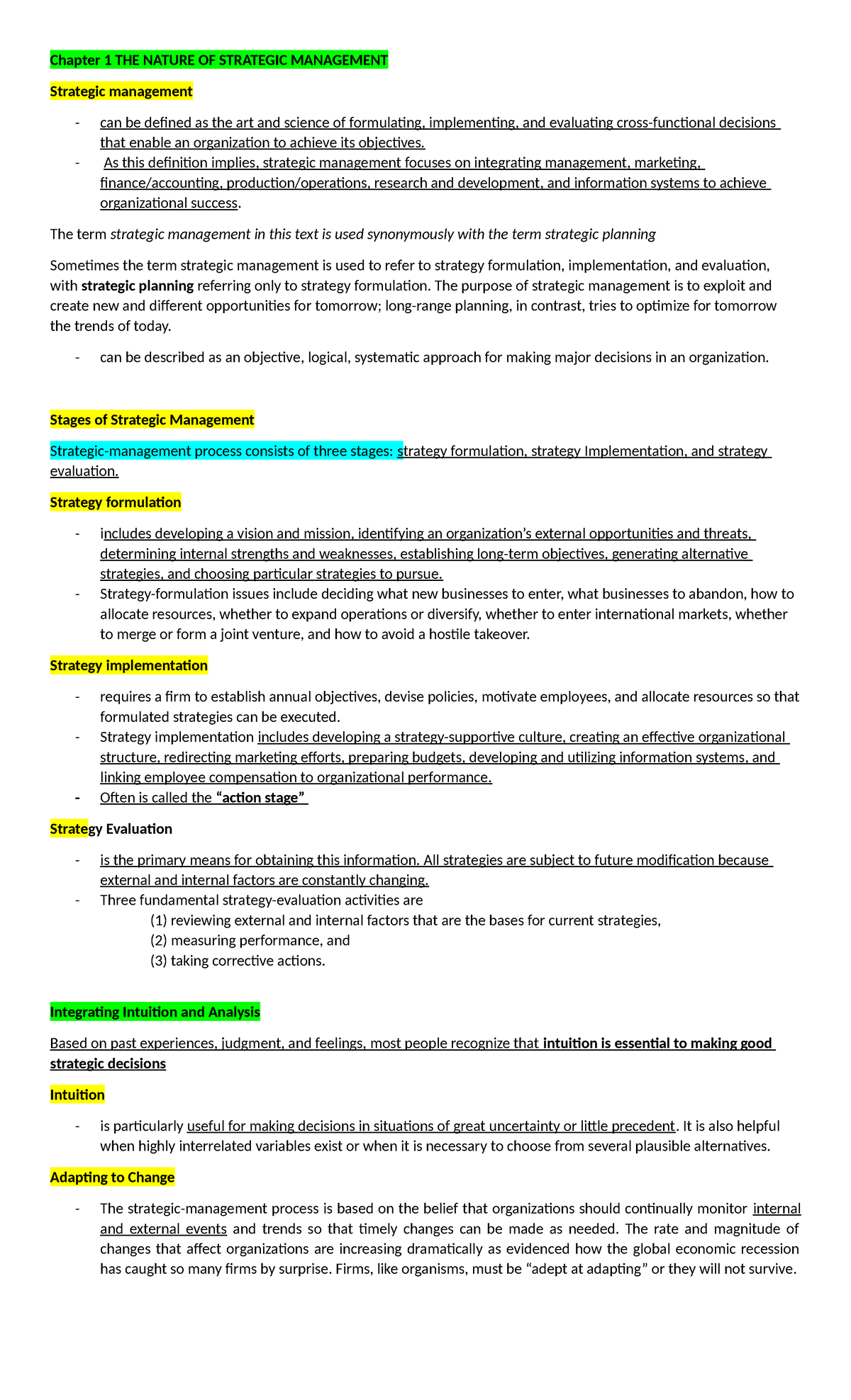 Strategic Management Overview: Chapter 1 Insights and Key Concepts - Studocu