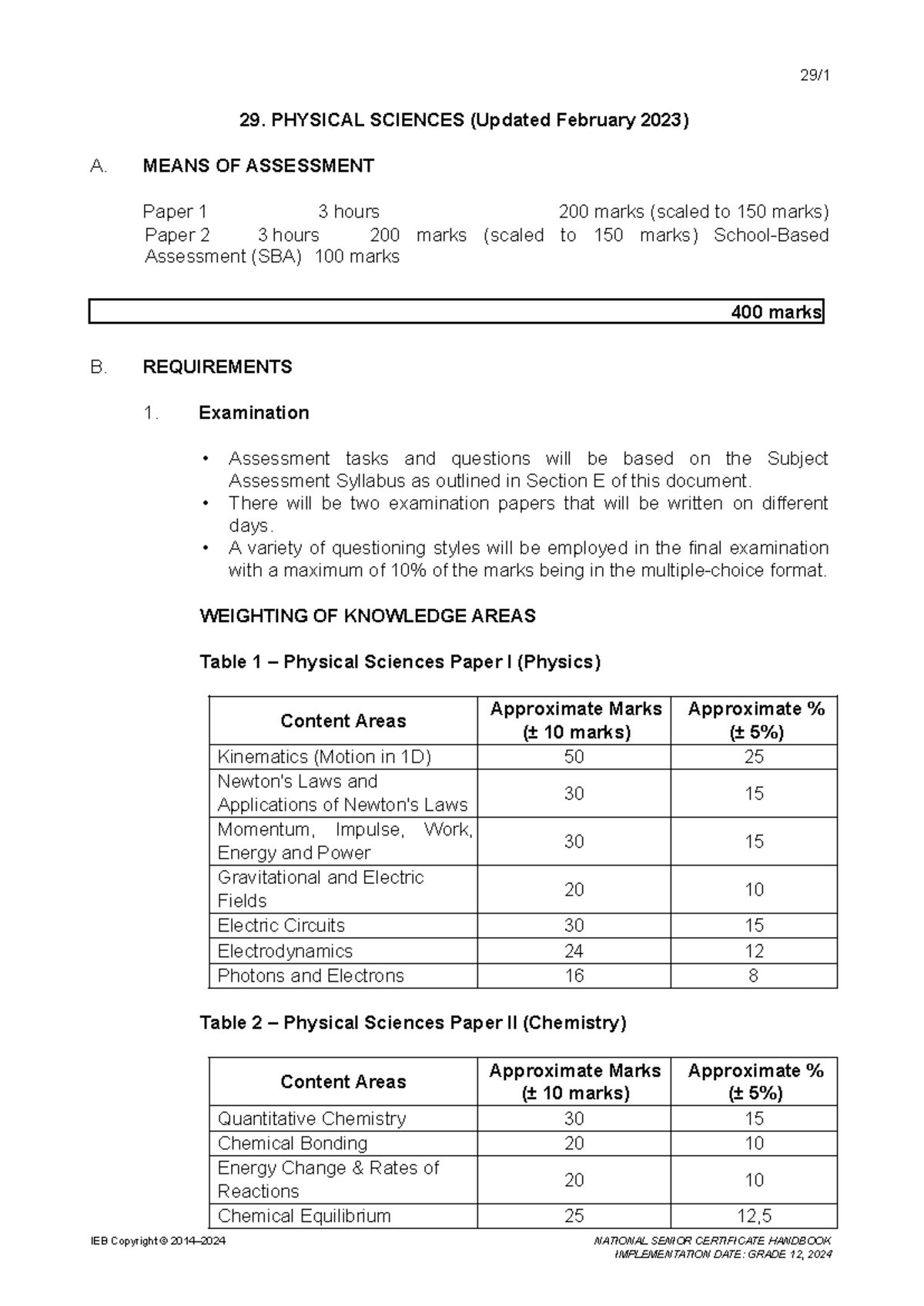 Physical Sciences Assessment Guidelines (SAGS) 2026 - Class Notes - Studocu