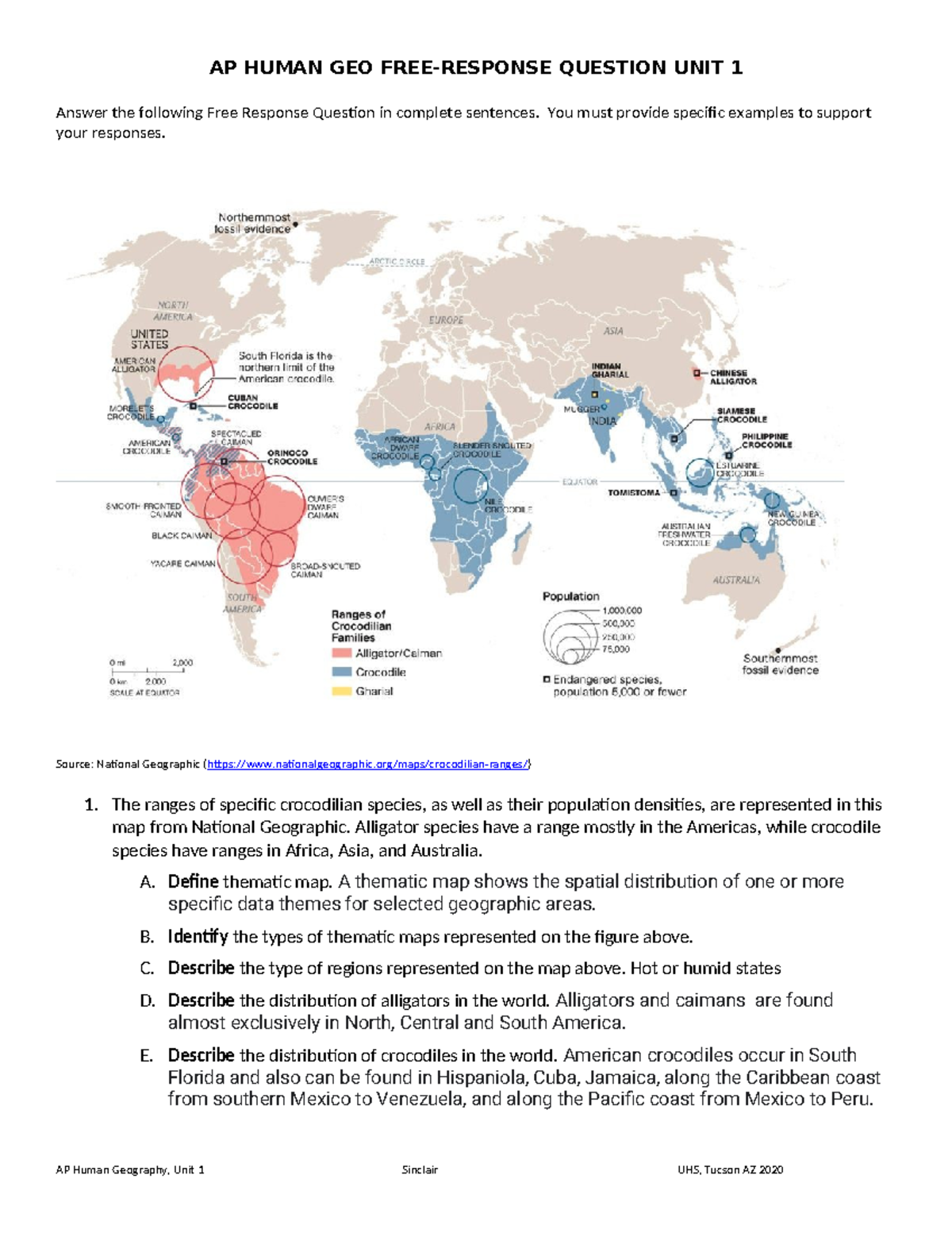 AP Human Geography Unit 1 FRQ-1a: Thematic Maps & Crocodilian Ranges ...