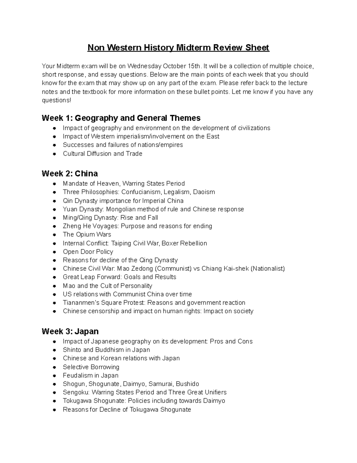 Non Western History (NWH 101) Midterm Review: Key Topics & Themes - Studocu