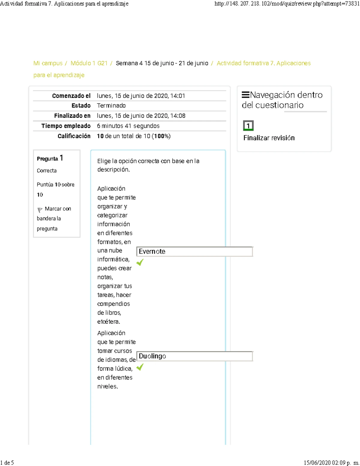 Cuestionario. Actividad Formativa 7. Usar argumentos - Mi campus / Módulo 5 G21 / Semana 4 9 de ...