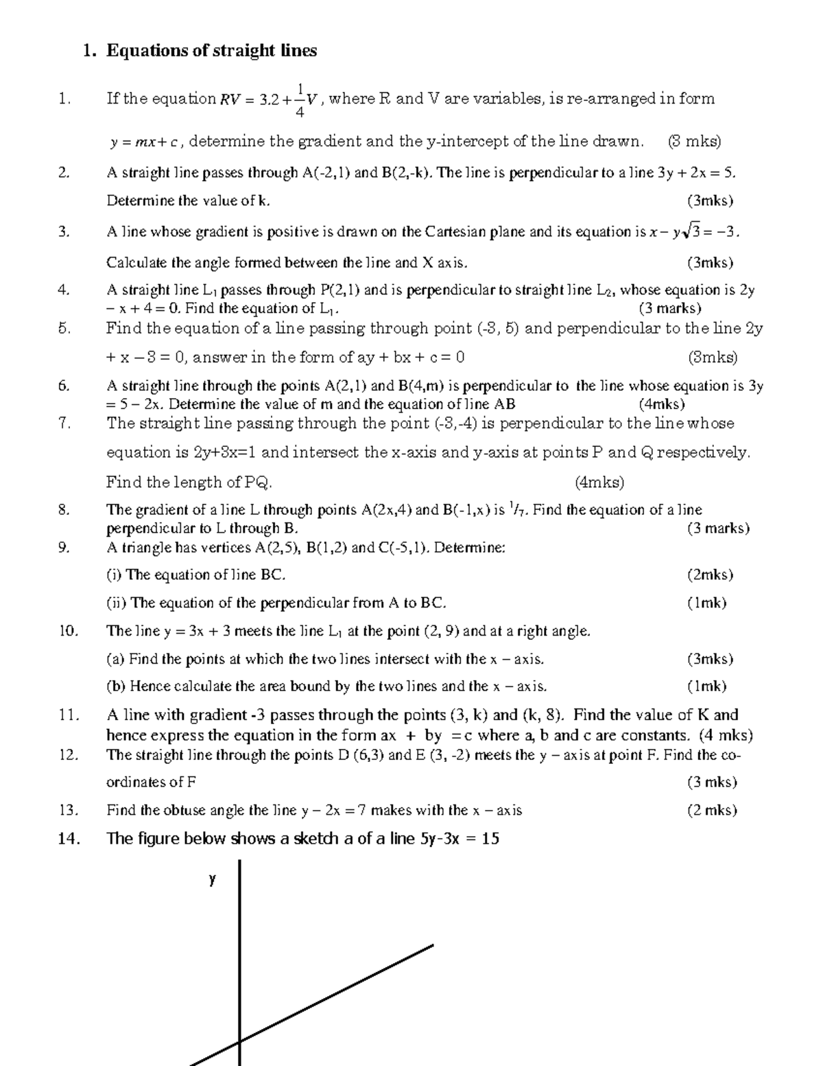 Equations of Straight Lines: Comprehensive Study Guide for Q - Studocu