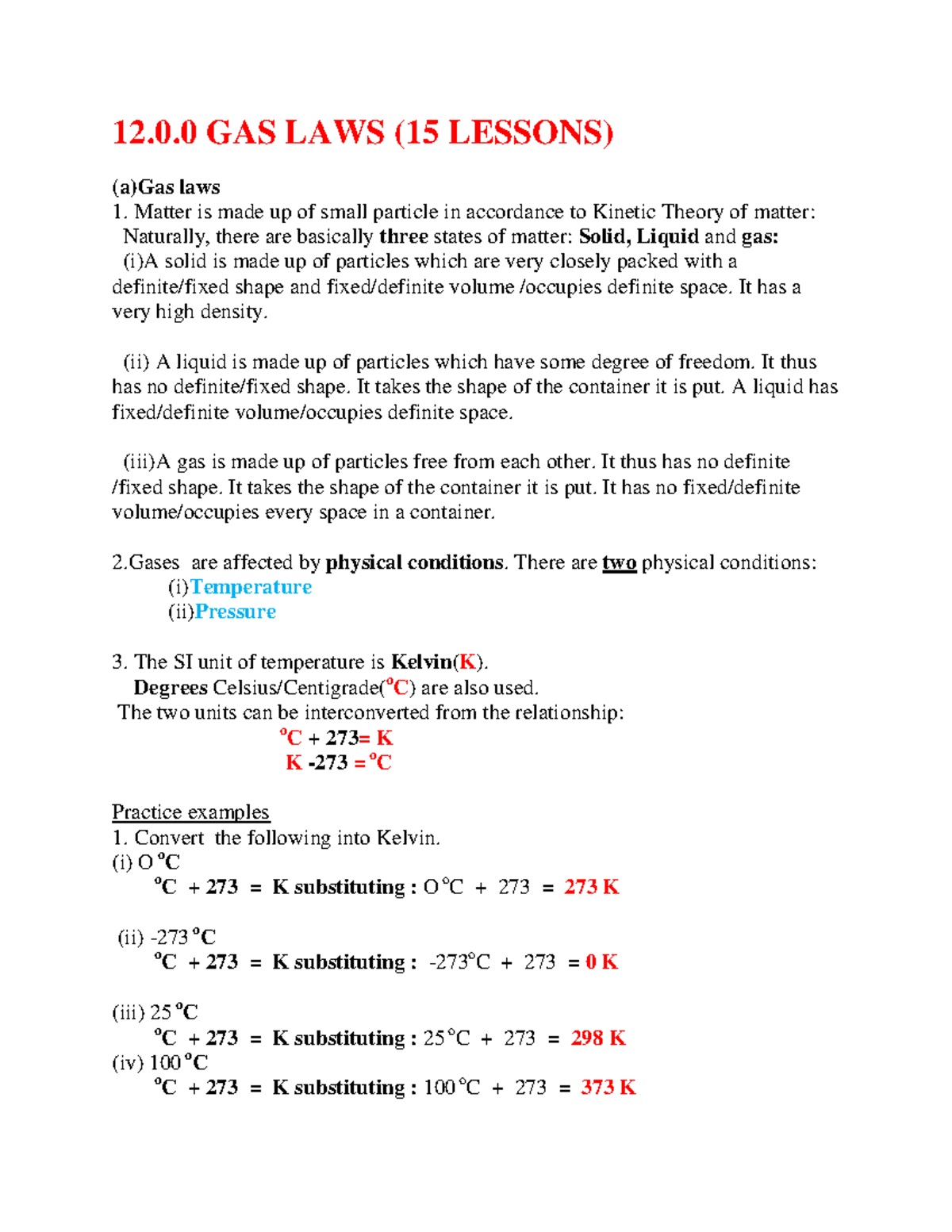 KCSE FORM 3 Chemistry Notes: Gas Laws (15 Lessons) - Studocu