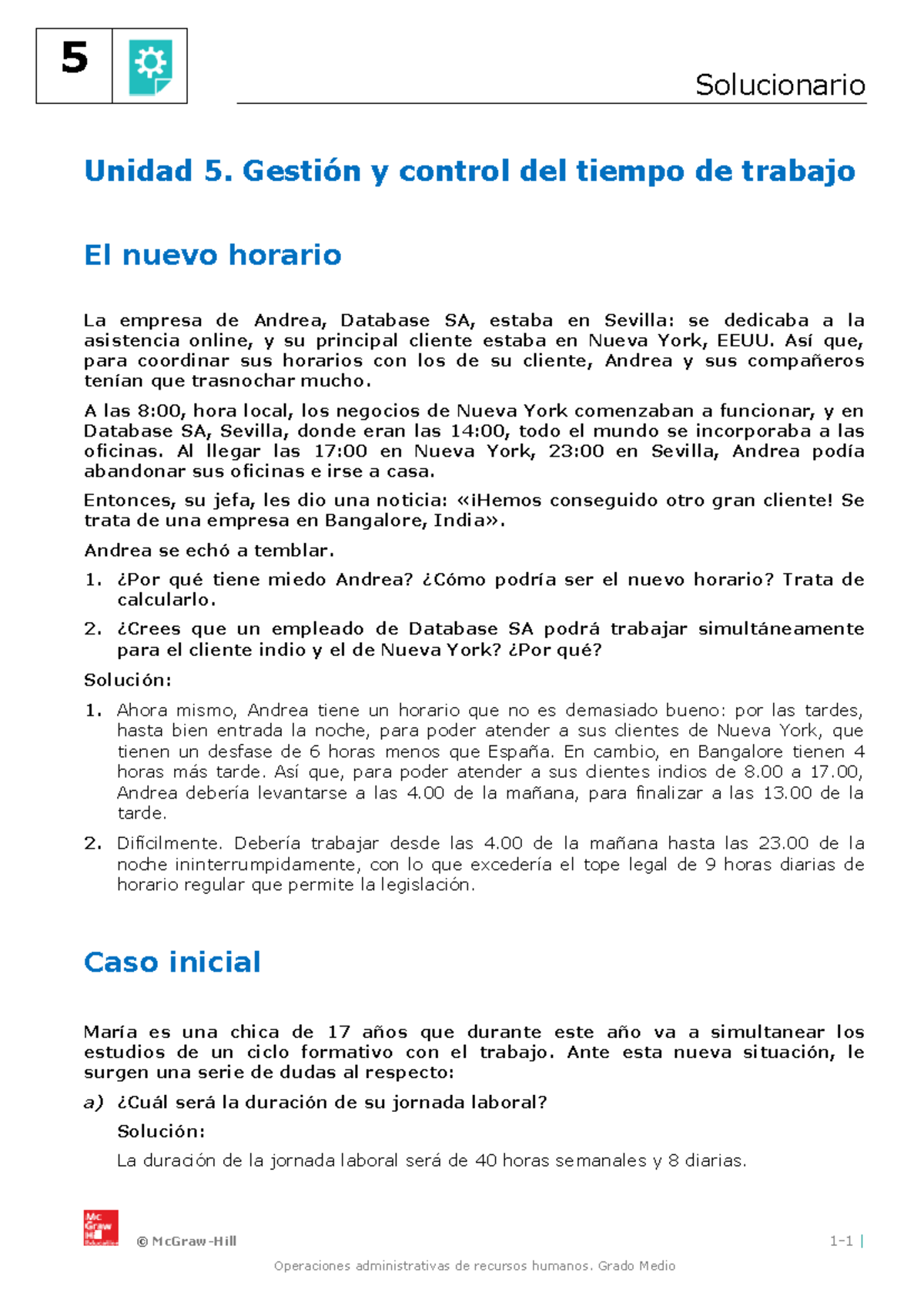 Unidad 5: Gestión del Tiempo Laboral - Solucionario 9788448622589 - Studocu
