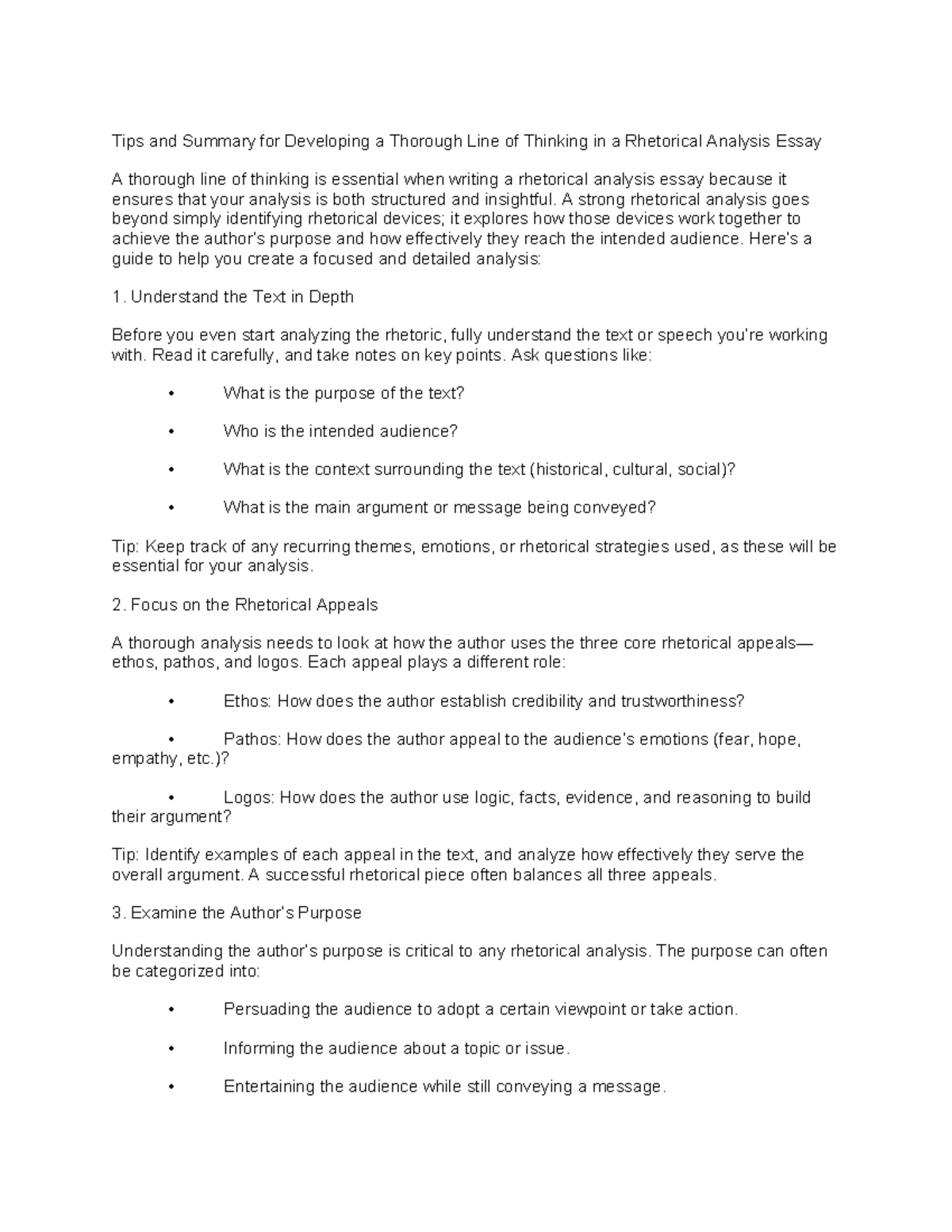 Tips for thorough rhetoric analysis and line of thinking - Tips and ...