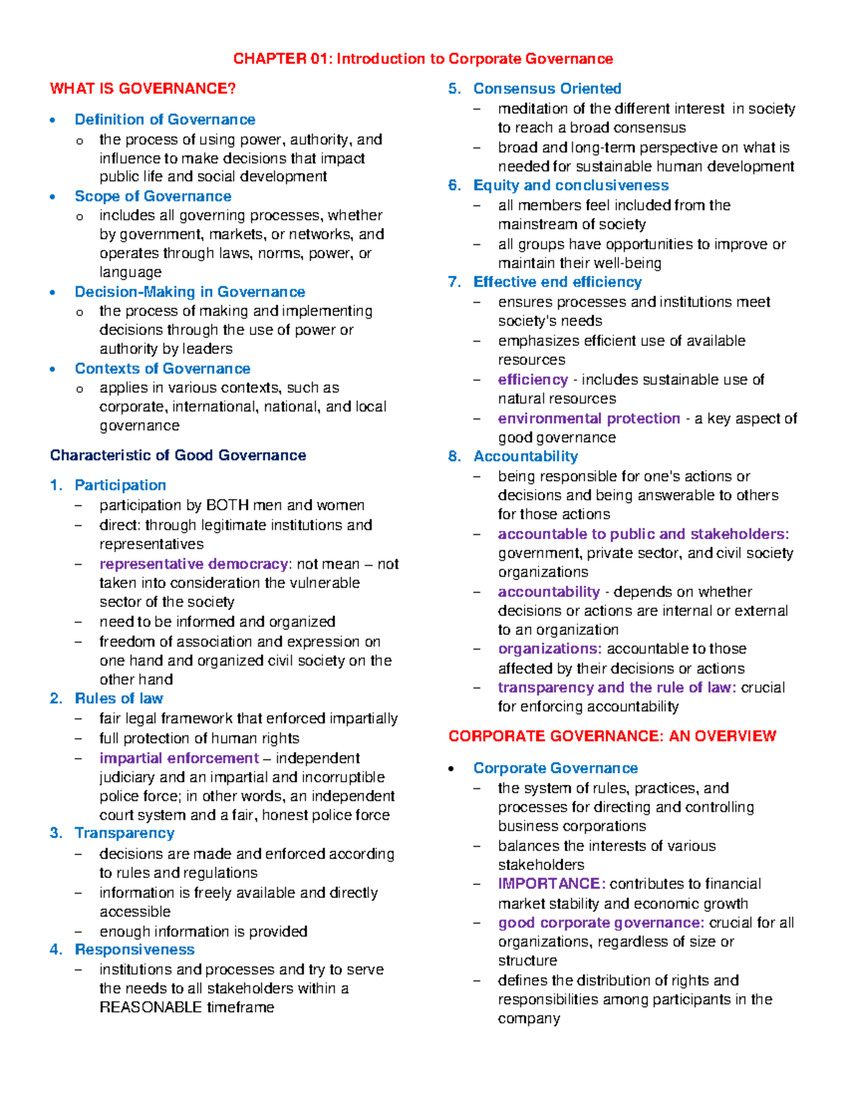 Governance Notes: Chapter 01 - Introduction to Corporate Governance ...