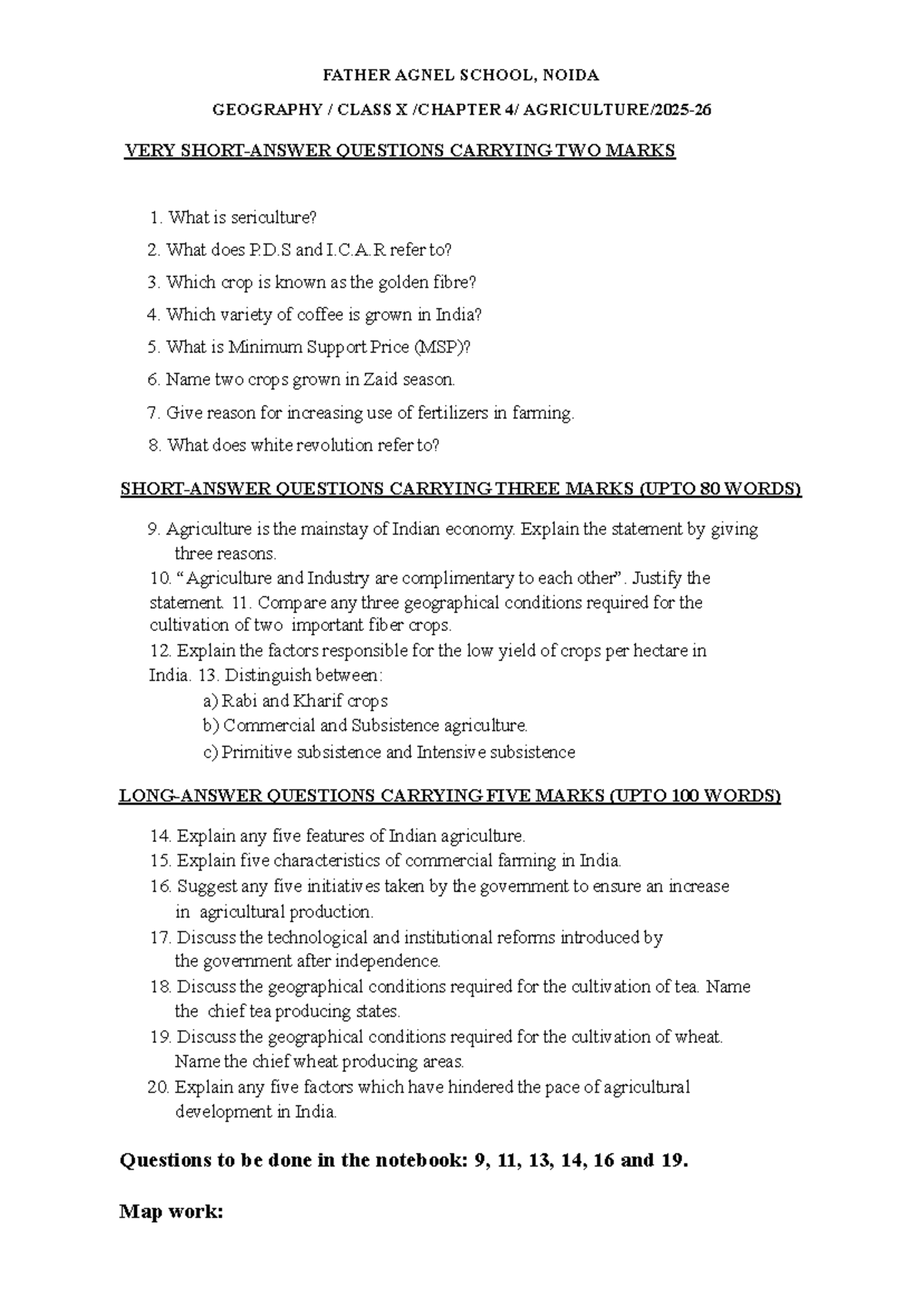 X GEO CH 4 Agriculture - Important Questions & Map Work - Studocu