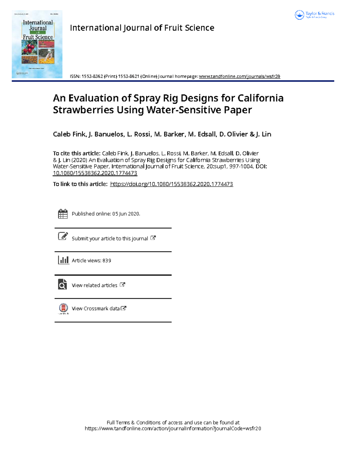 Evaluation of Spray Rig Designs for CA Strawberries Using Water ...